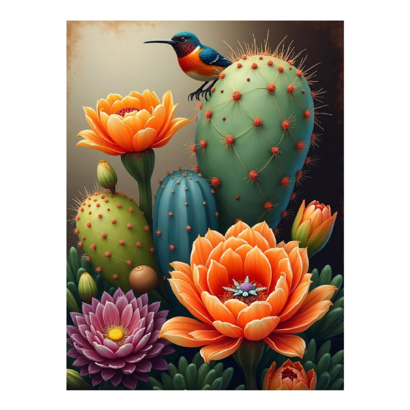 Diamond Art Kits for Adults - Classic Cactus And Bird Print No.99 5D ...