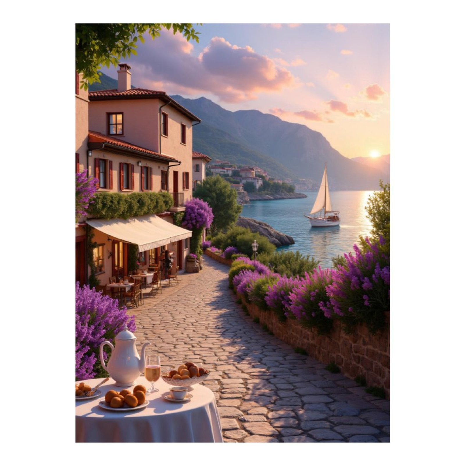 Diamond Art Kits for Adults - Coastal Village Sunrise Sailboat Scenery ...