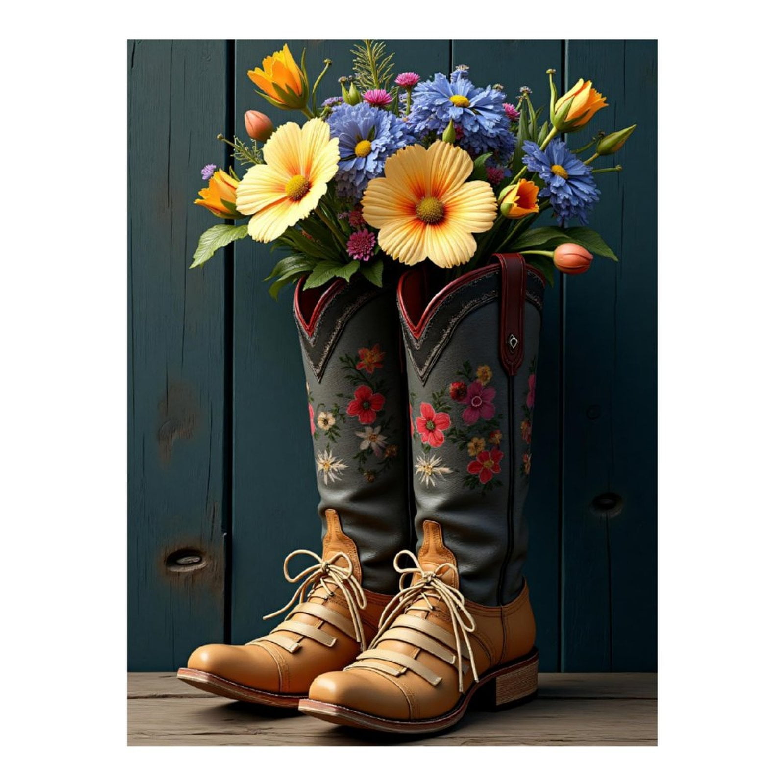 Diamond Art Kits for Adults - Cool Boot Flower Print No.40 5D Frameless ...