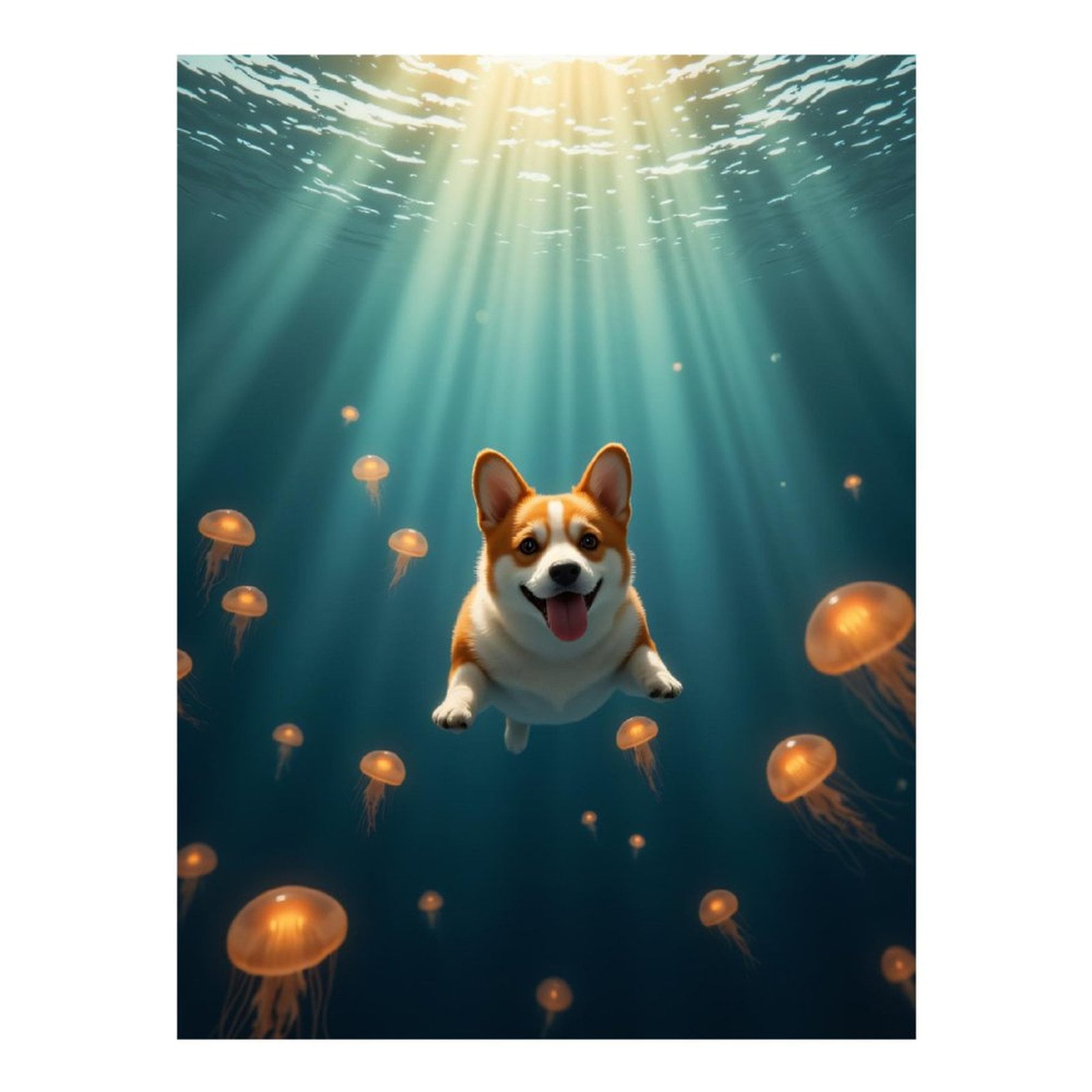 Diamond Art Kits for Adults - Corgi Swimming Jellyfish Light Rays 5d ...