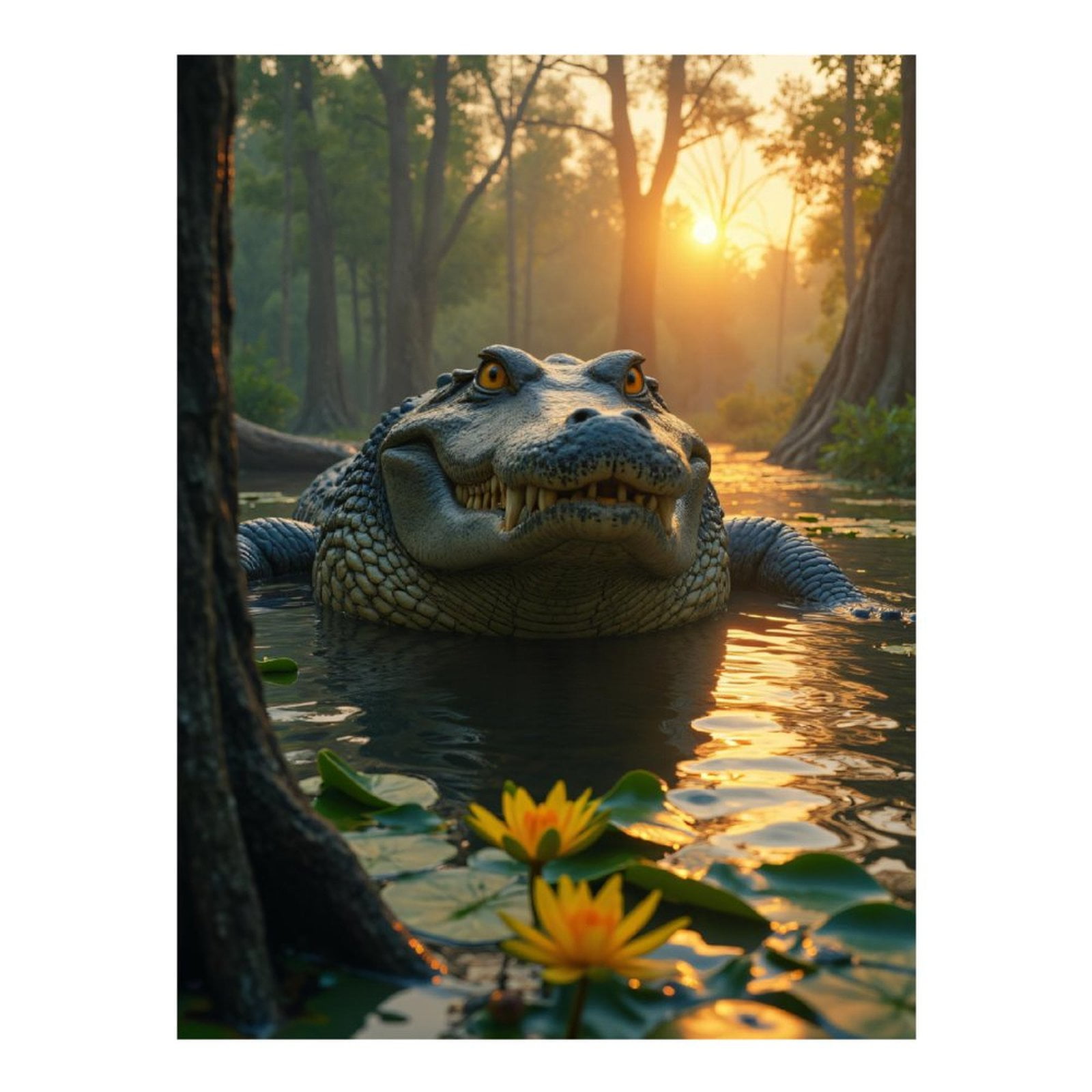 Diamond Art Kits for Adults, Crocodile Sunset Swamp Lily Pads 5D ...