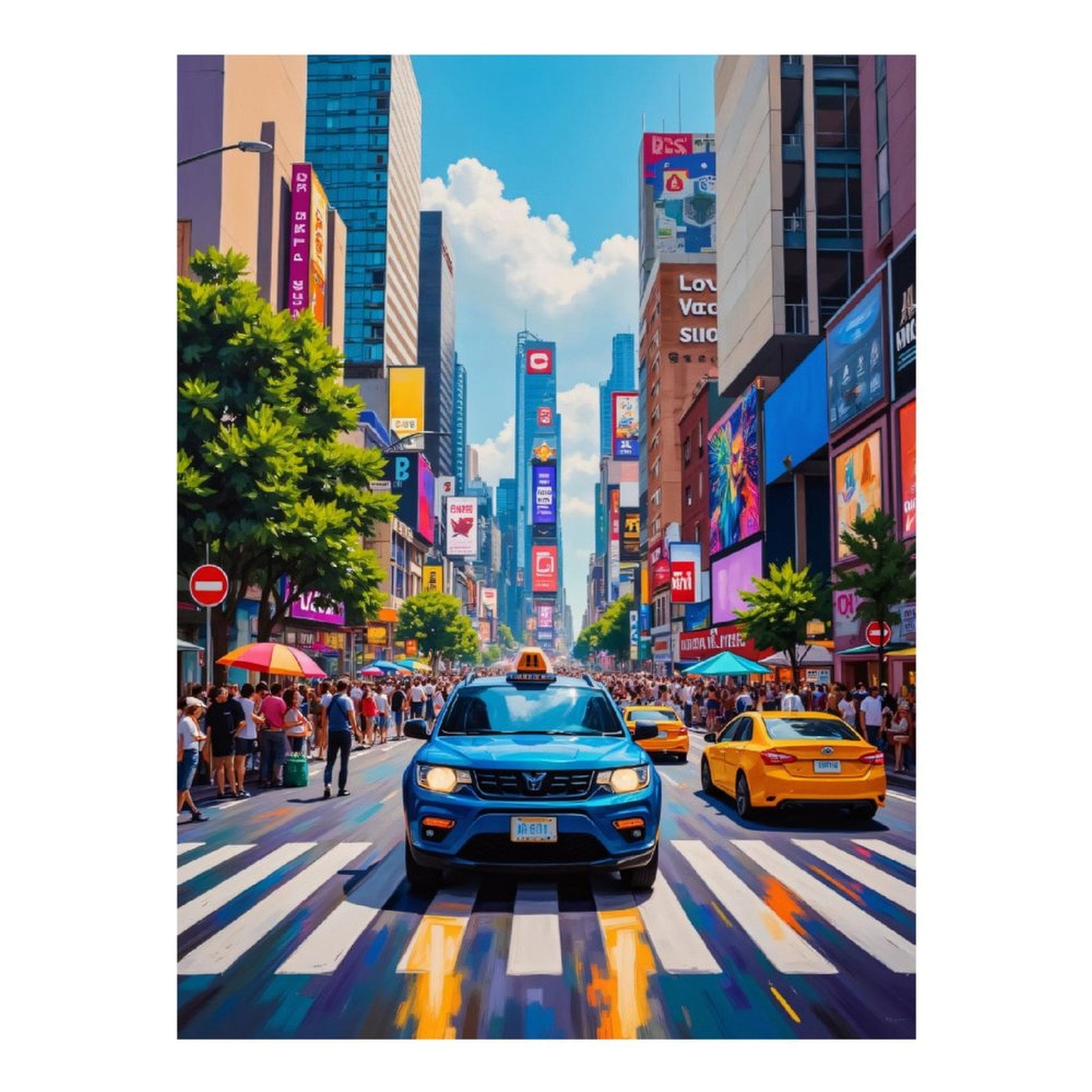 Diamond Art Kits for Adults - Crowded City Street Taxi Billboards 5d ...