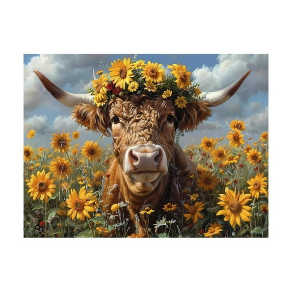 Diamond Art Kits for Adults - Cute Cow Sunflower Crown A DIY Diamond ...