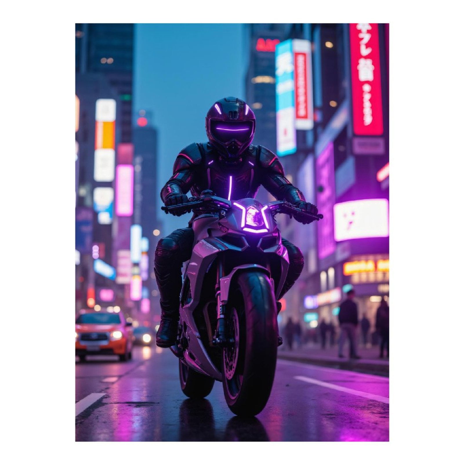 Diamond Art Kits for Adults - Cyber Motorbike Rider Neon City 5d ...