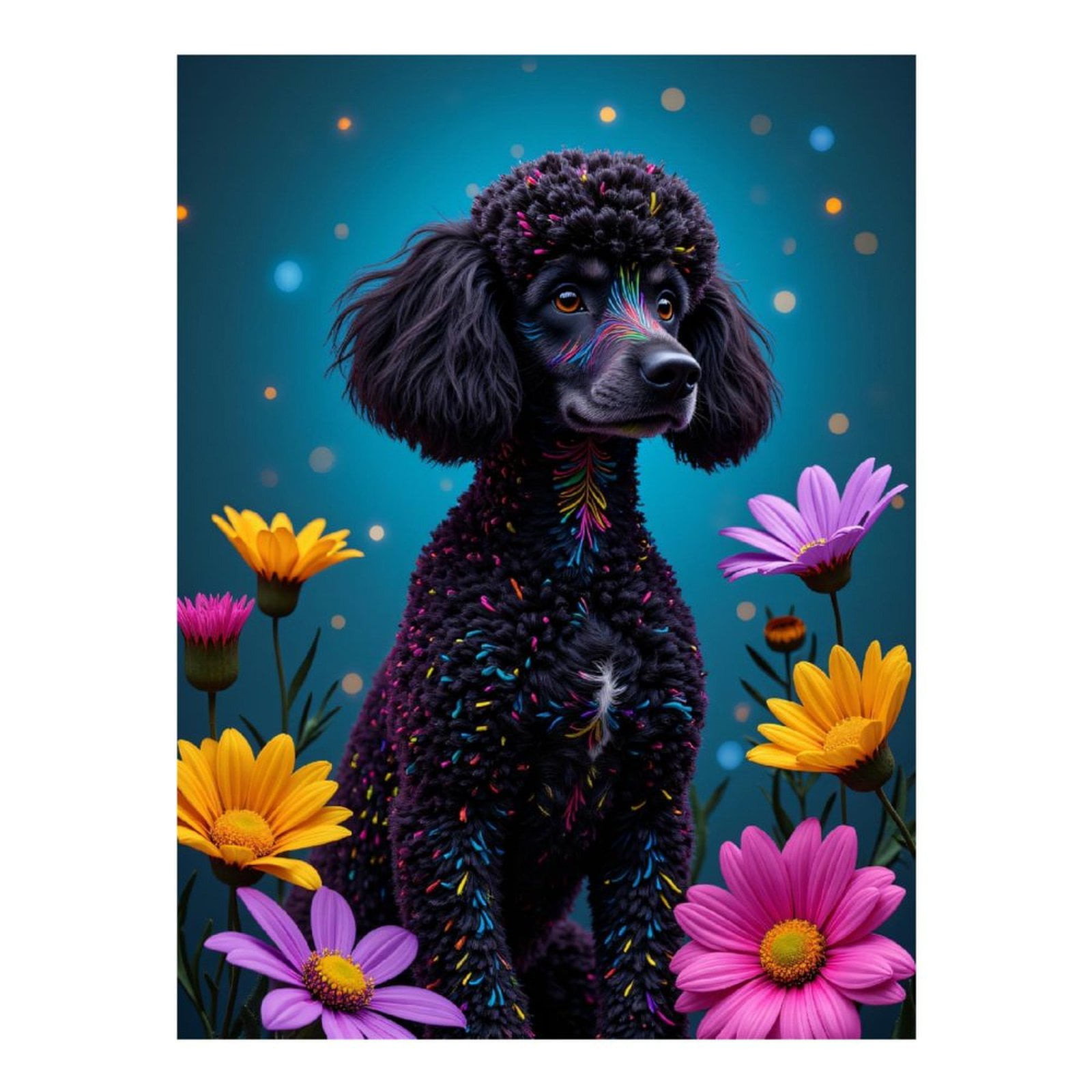 Diamond Art Kits for Adults - Dark Poodle Colorful Flowers Bliss 5d ...