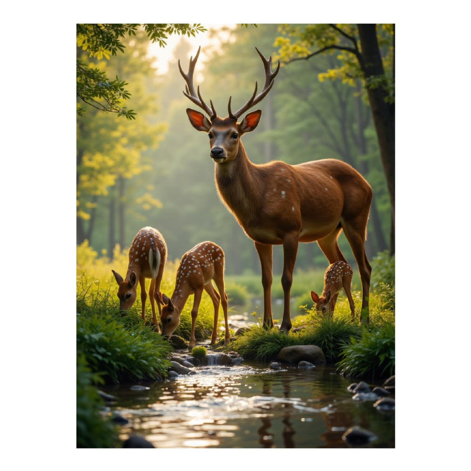 Diamond Art Kits for Adults, Deer Family In Sunlit Forest Stream 5D ...