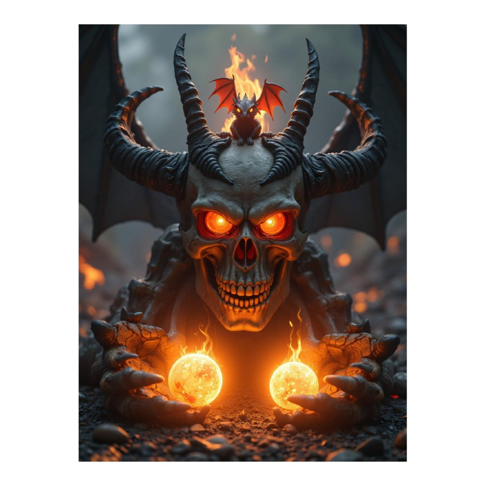 Diamond Art Kits for Adults, Demon Skull Fiery Dragon Glow 5D Diamond ...