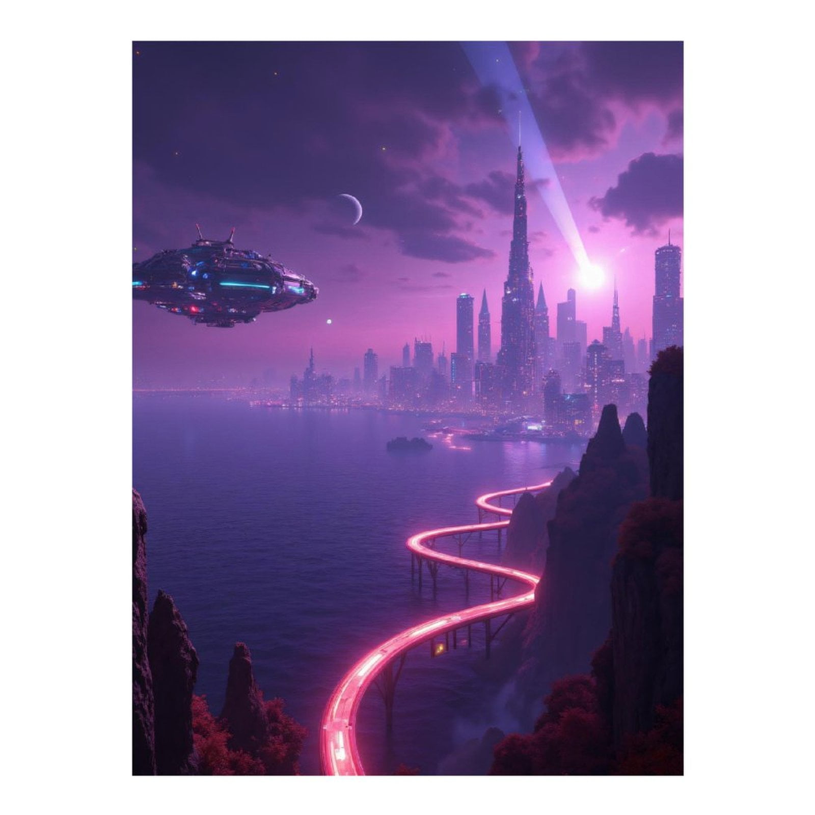 Diamond Art Kits for Adults - Fantasy City Nightscape Alien Ship 5d ...