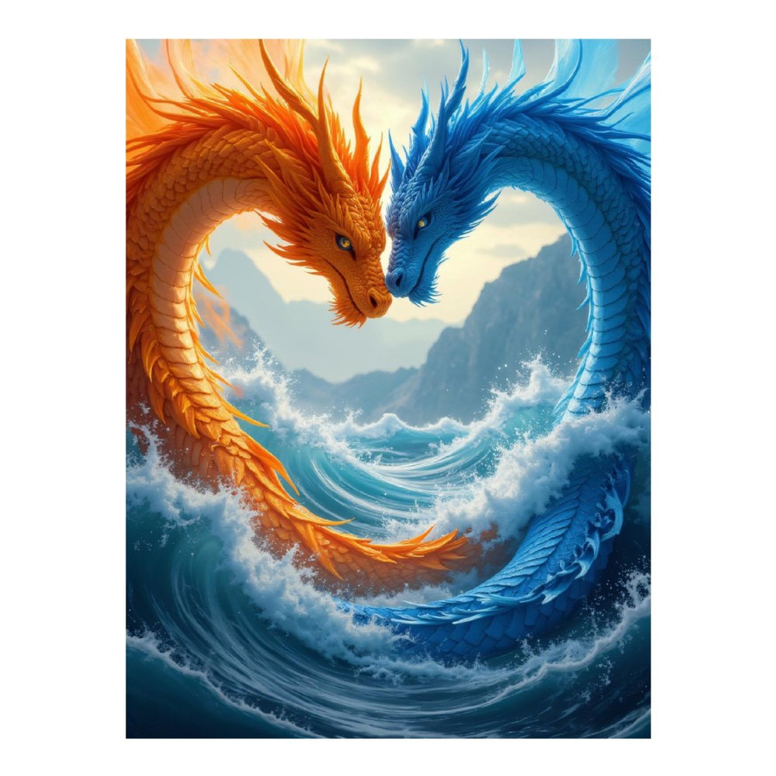 Diamond Art Kits for Adults, Fiery Azure Dragon Dance Ocean 5D Diamond ...