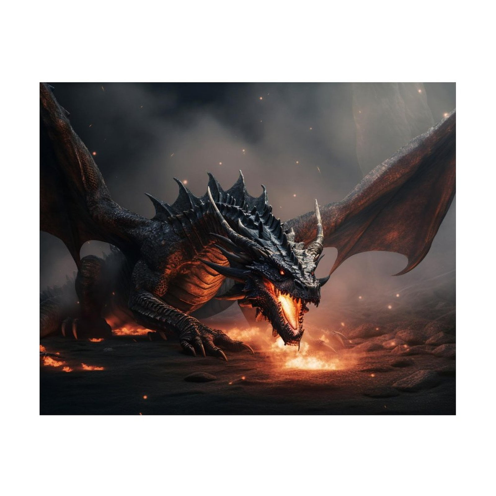 Diamond Art Kits for Adults - Fiery Black Dragon Attack DIY Diamond ...