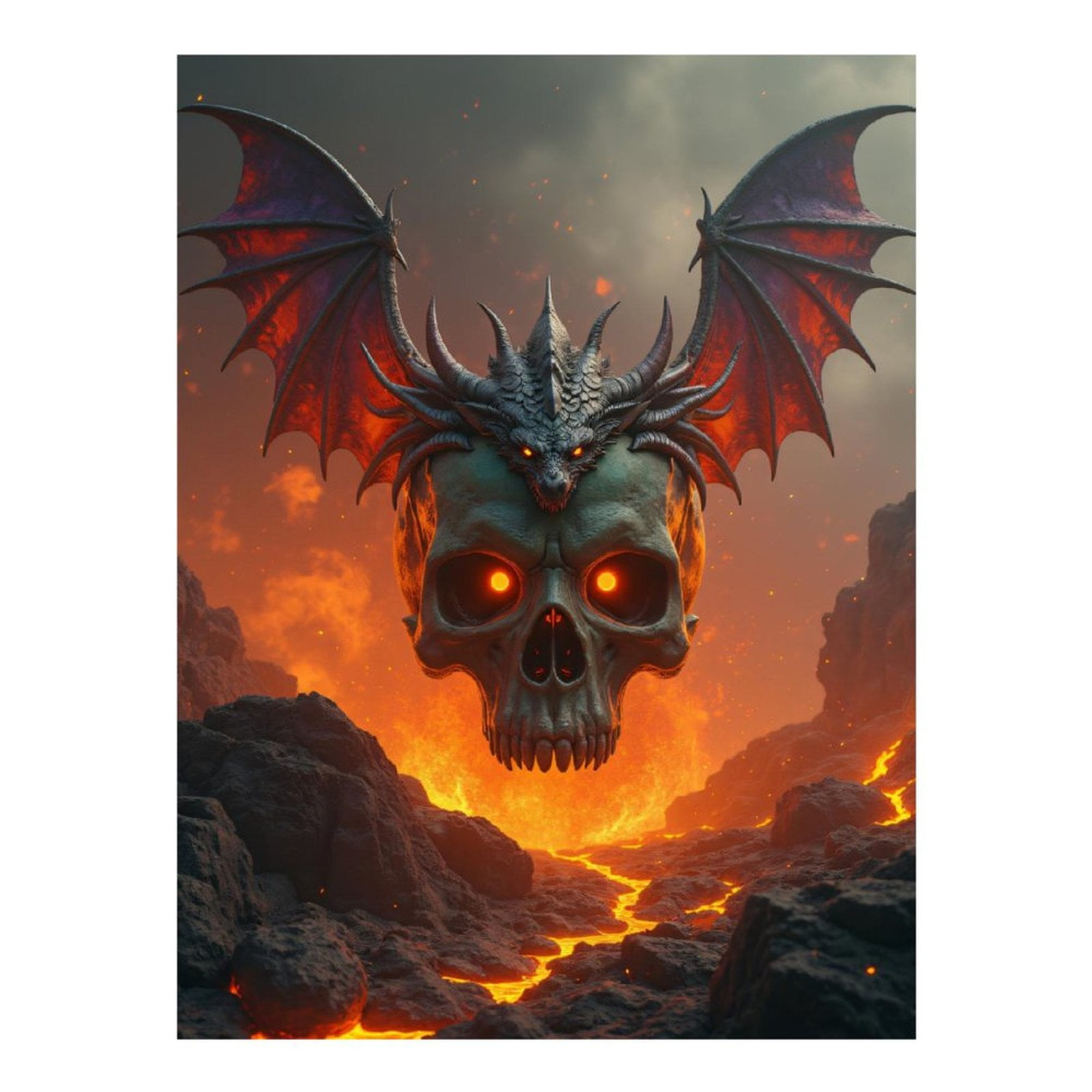 Diamond Art Kits for Adults, Fire Dragon Skull Floating Lava 5D Diamond ...