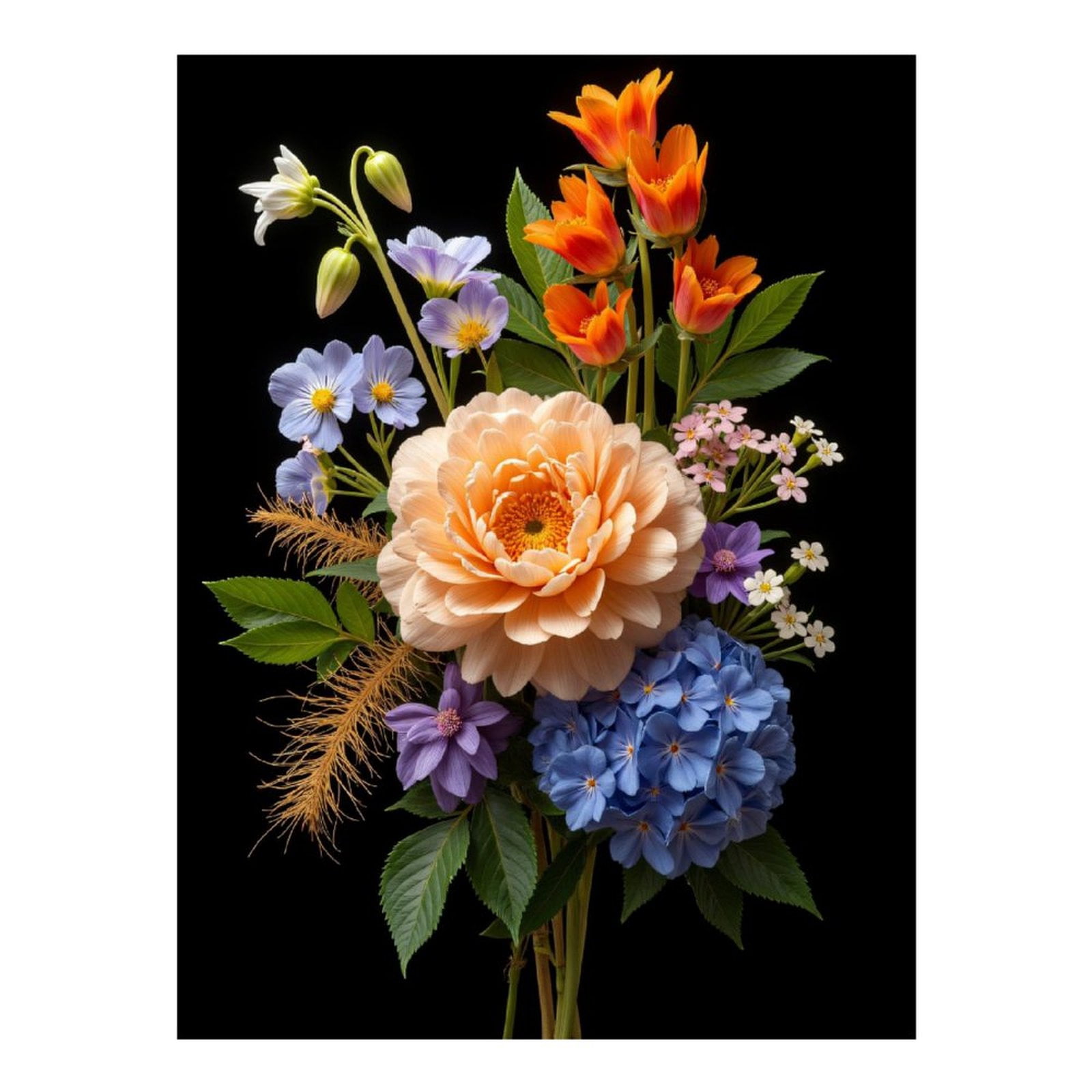 Diamond Art Kits for Adults - Floral Bouquet Orange Blue Bloom 5d ...