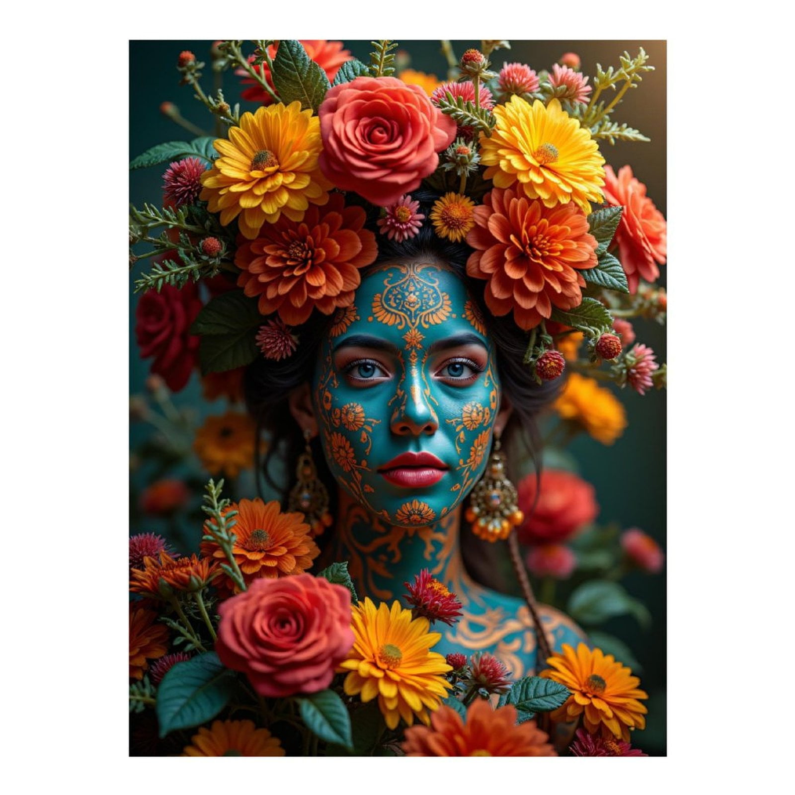 Diamond Art Kits for Adults, Floral Headpiece Face Paint Portrait 5D ...