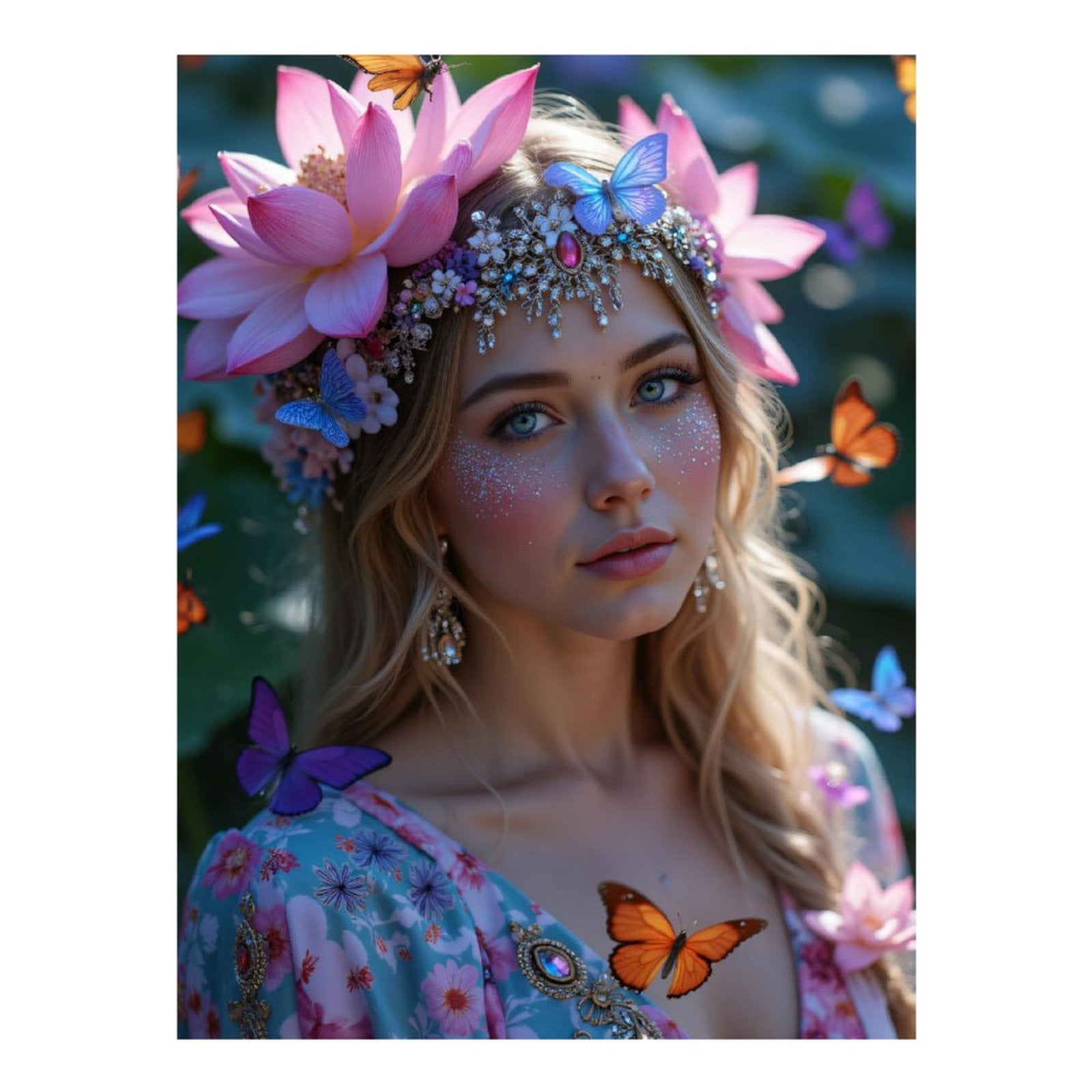 Diamond Art Kits for Adults, Flower Crown Fantasy Portrait 5D Diamond ...
