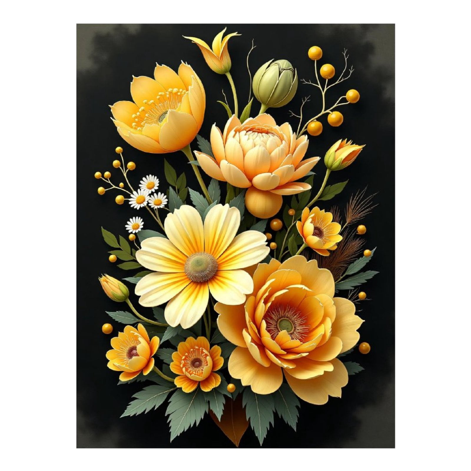 Diamond Art Kits for Adults - Flower Yellow Print No.67 5D Frameless ...