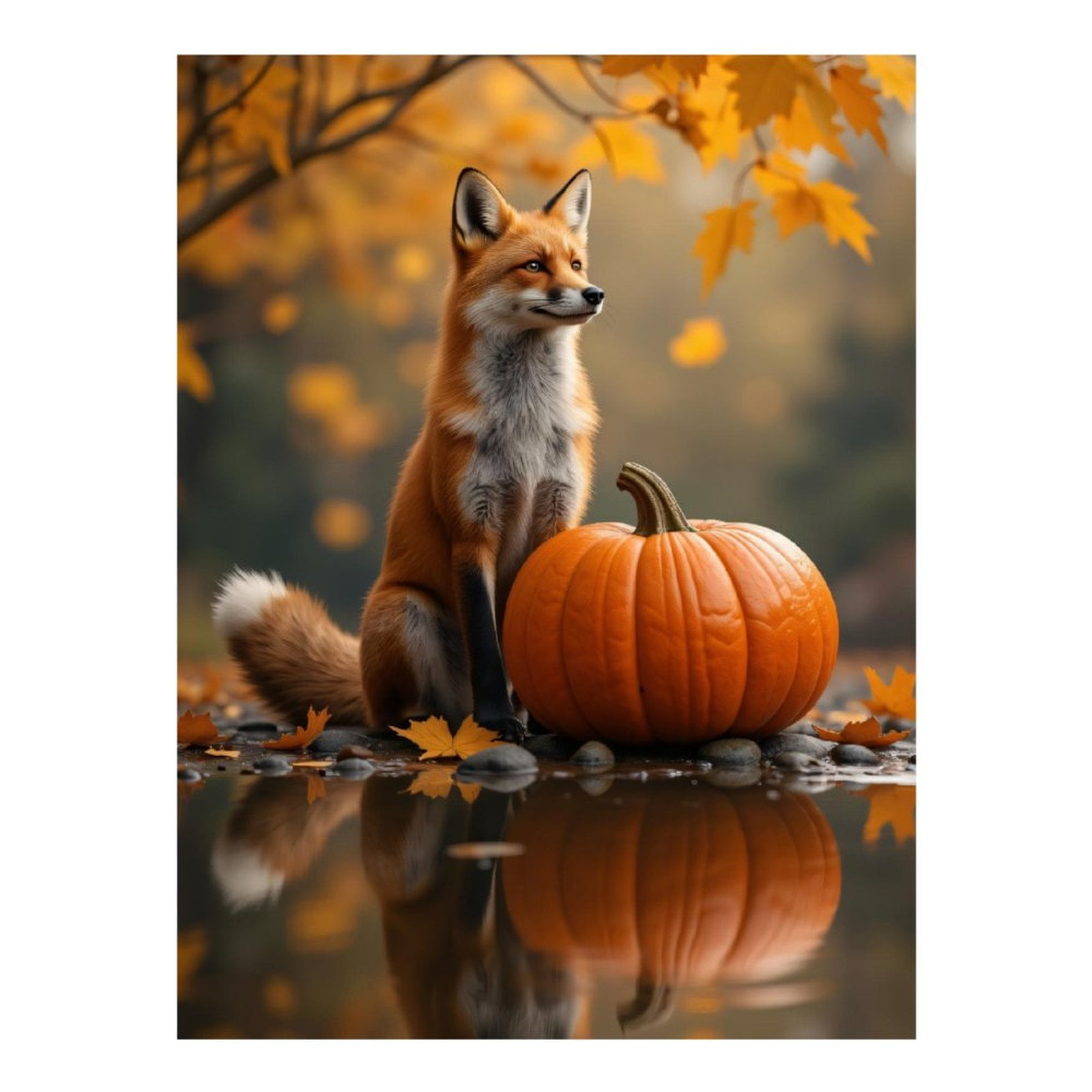 Diamond Art Kits for Adults, Fox Autumn Pumpkin Reflection River 5D ...