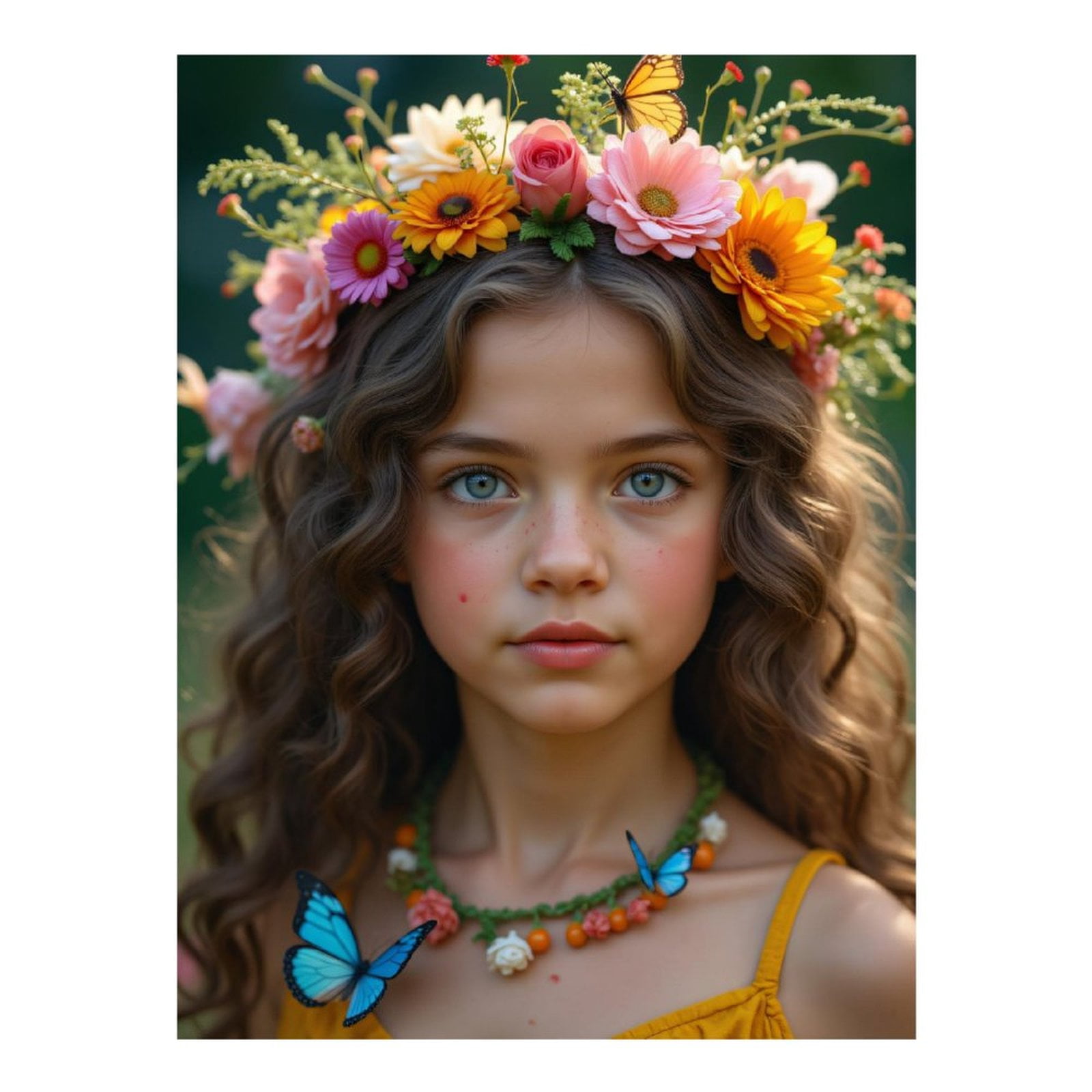 Diamond Art Kits for Adults, Fresh Flower Crown Portrait Butterfly 5D ...