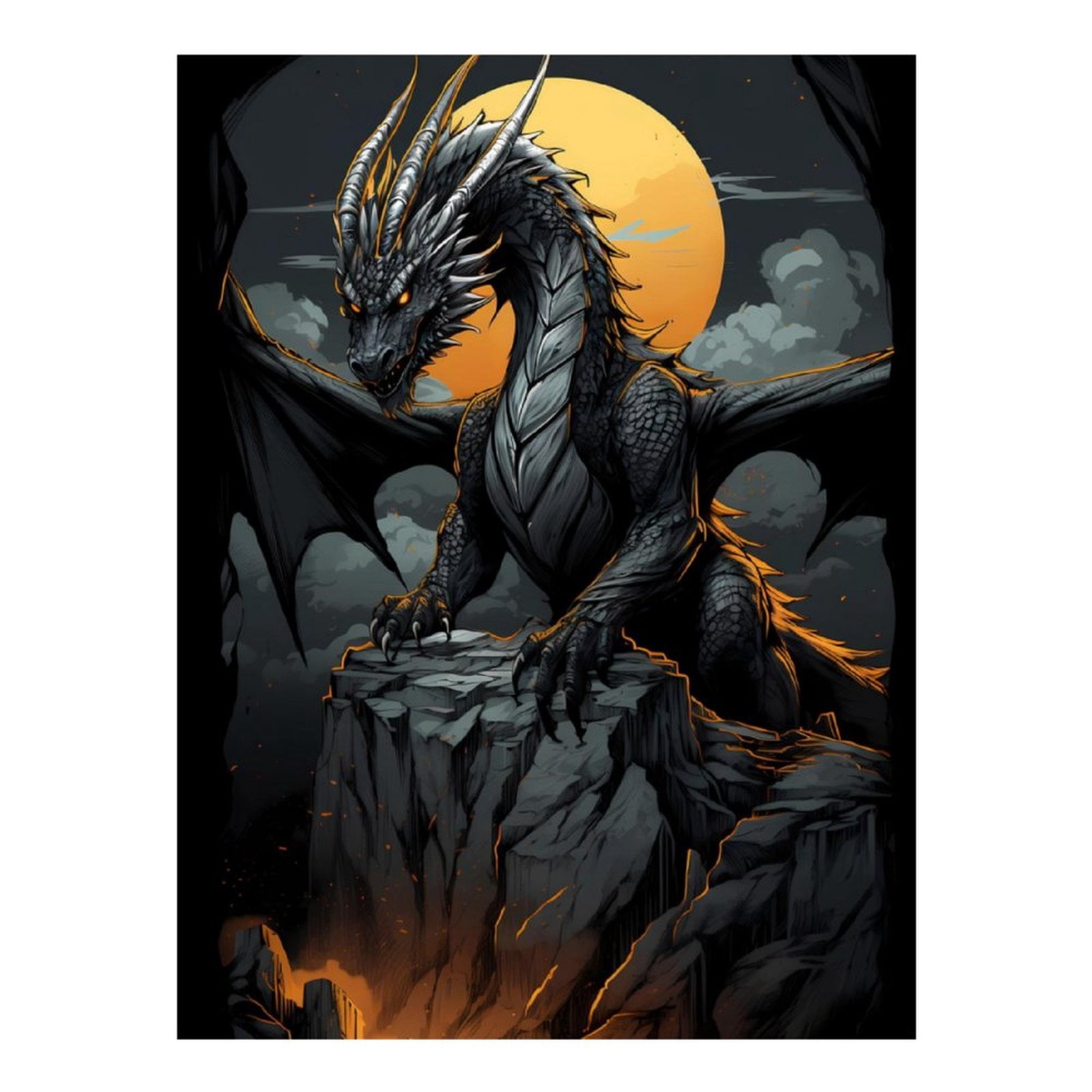 Diamond Art Kits for Adults - Full Moon Black Dragon DIY Frameless ...