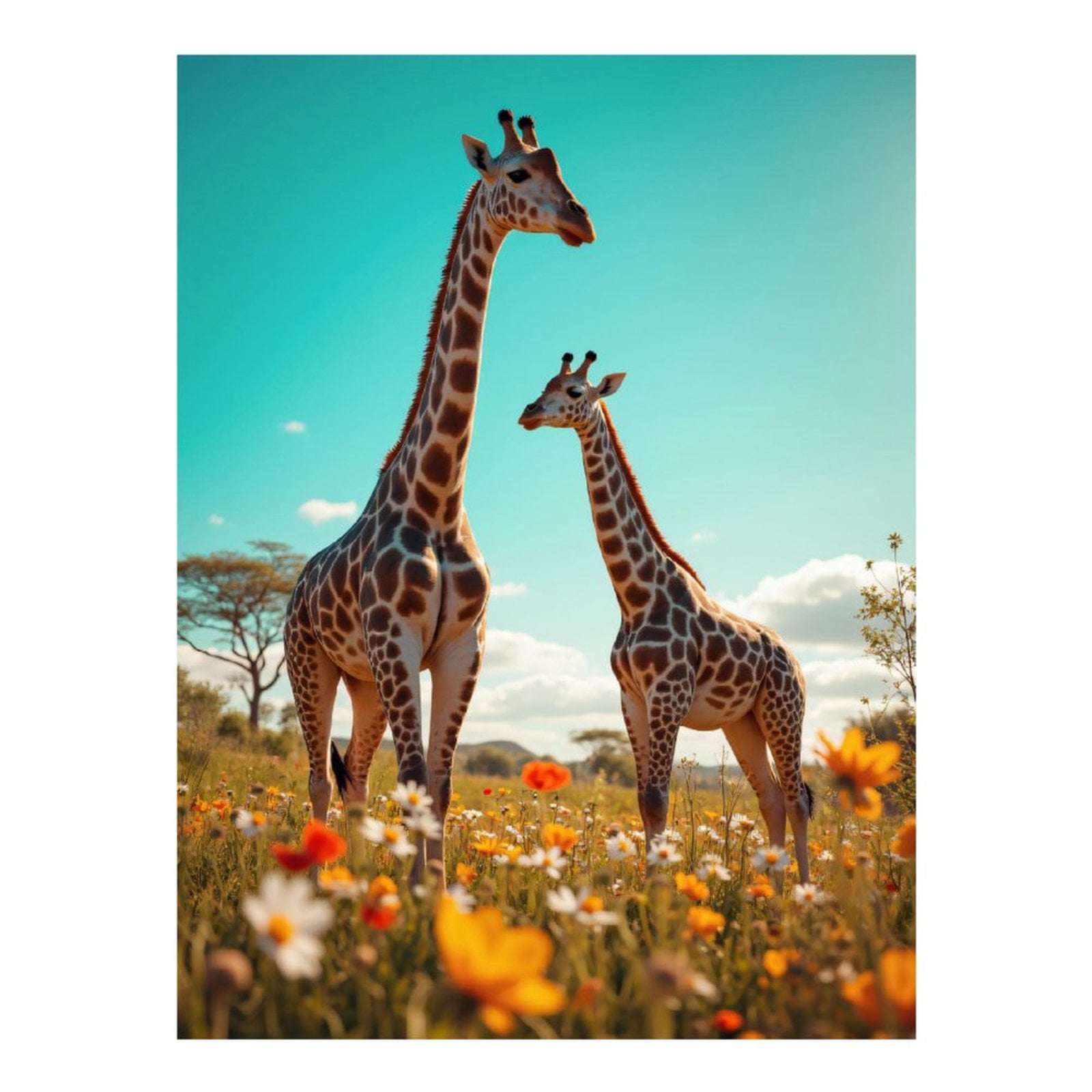 Diamond Art Kits for Adults, Giraffes Wildflowers Sunny Landscape 5D ...