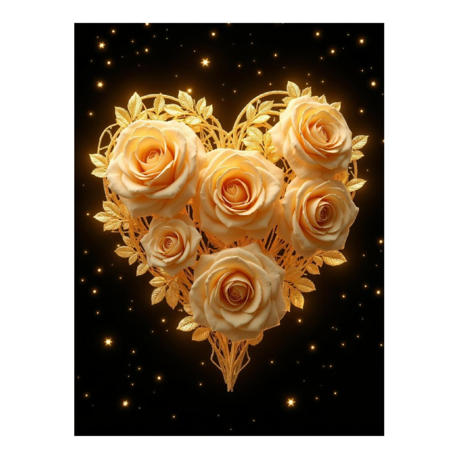 Diamond Art Kits for Adults, Golden Roses Heart Floral Starry Sky 5D ...