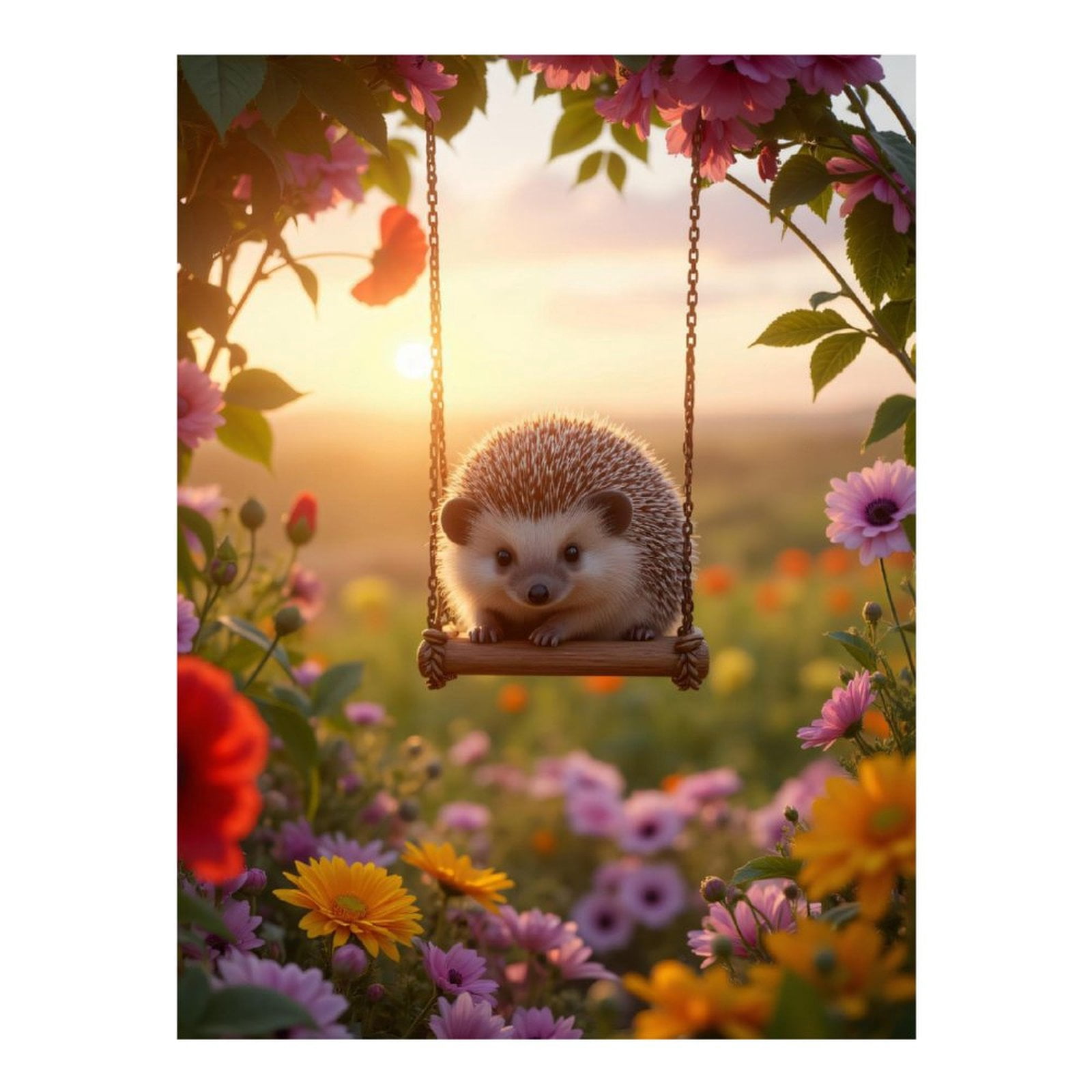 Diamond Art Kits for Adults, Hedgehog On Swing At Sunset 5D Diamond ...