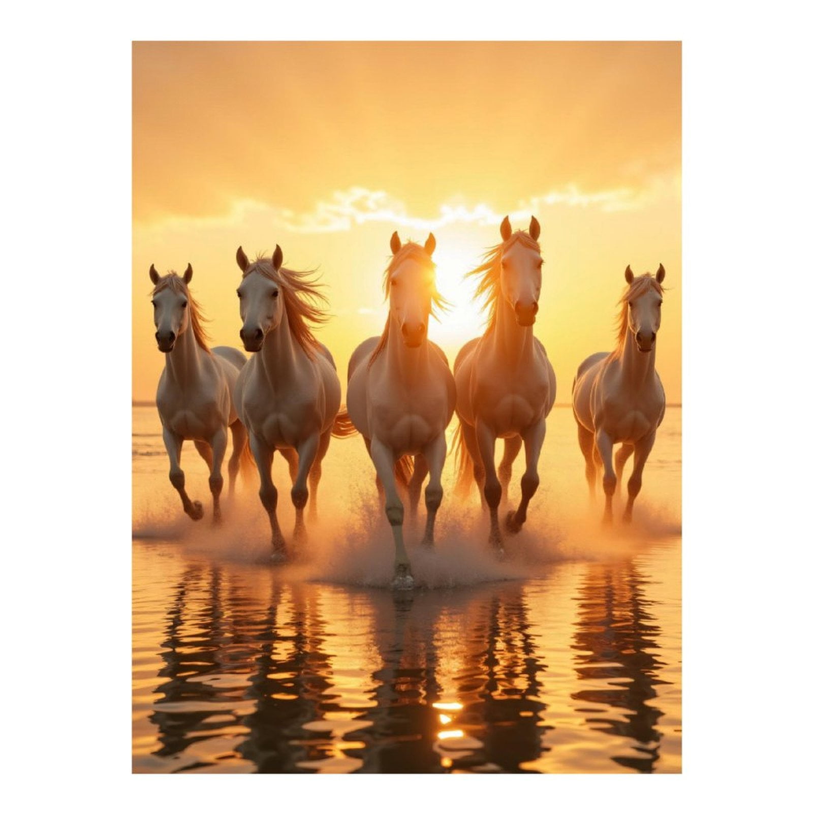 Diamond Art Kits for Adults, Horses Running Sunset Water Reflection 5D ...