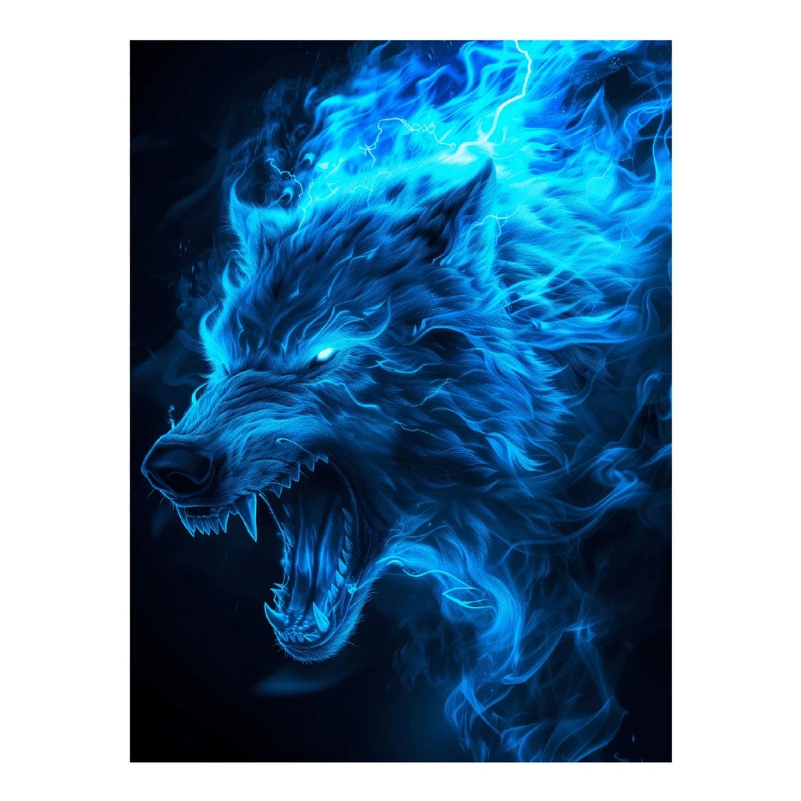 Diamond Art Kits for Adults, Ice Blue Fire Wolf Round Full Drill ...