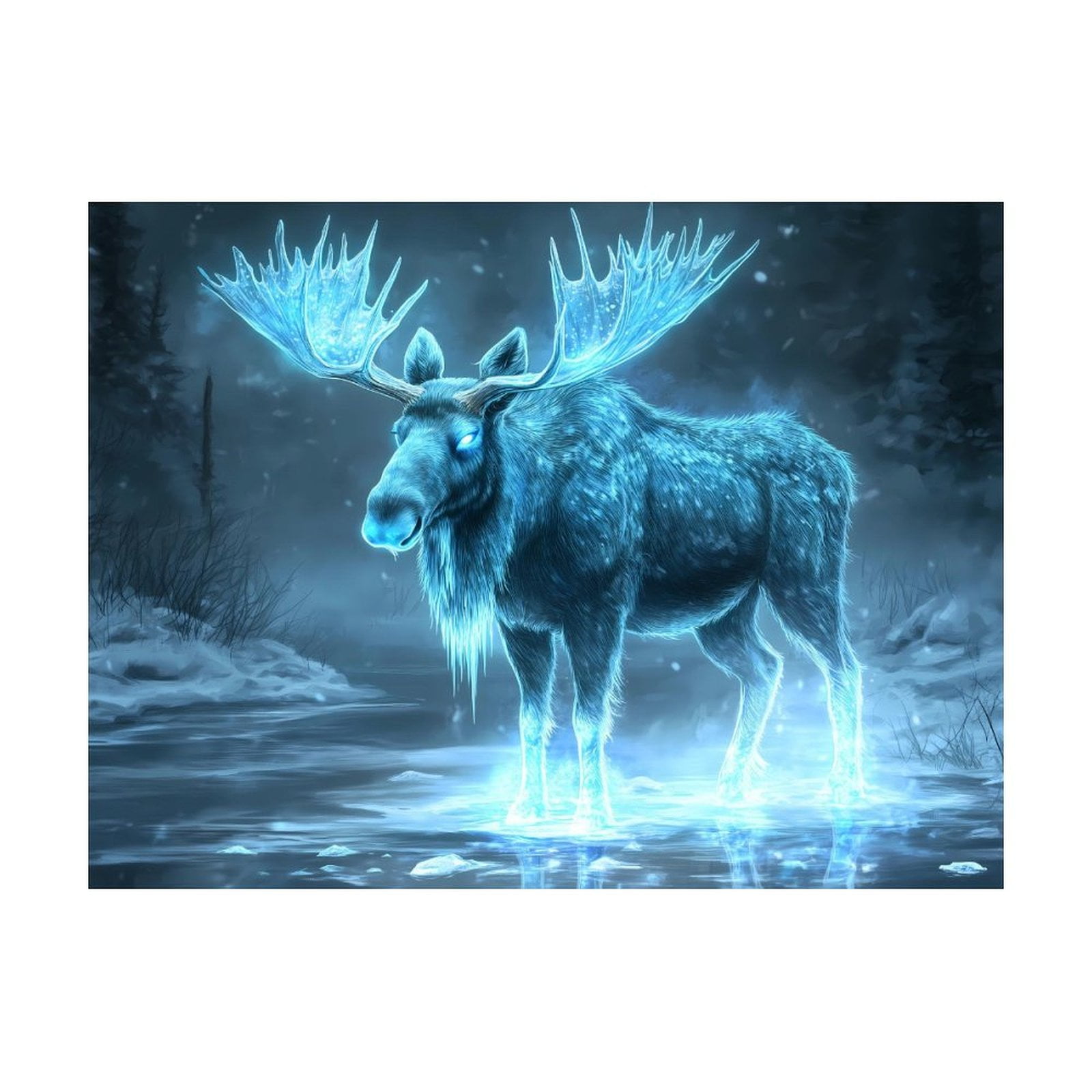 Diamond Art Kits for Adults - Icy Glowing Winter Moose 5D Frameless ...