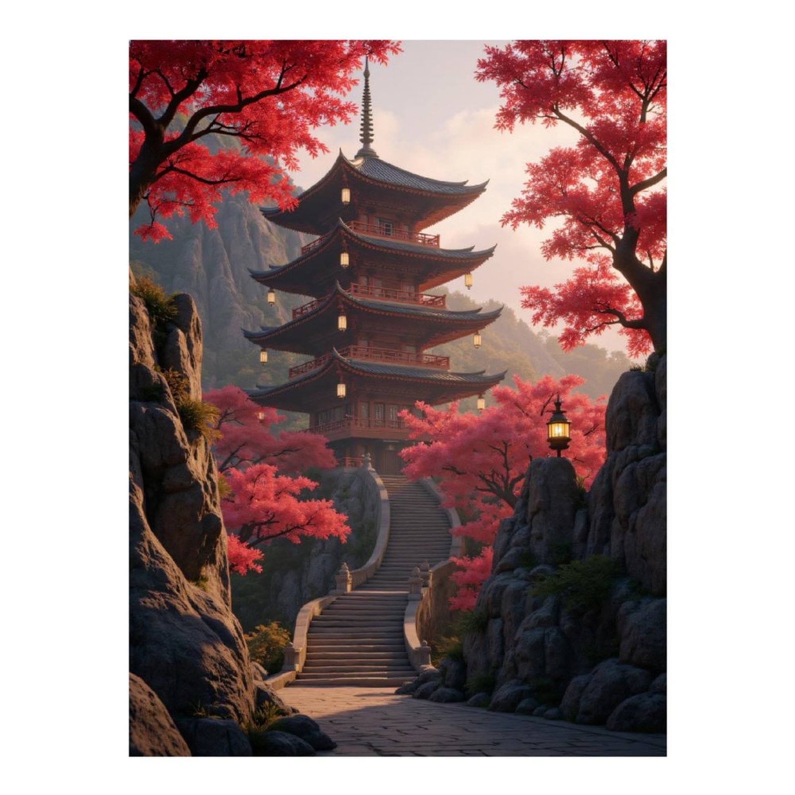Diamond Art Kits for Adults, Japanese Temple Cherry Blossoms Autumn 5D Diamond Painting Kits for ...