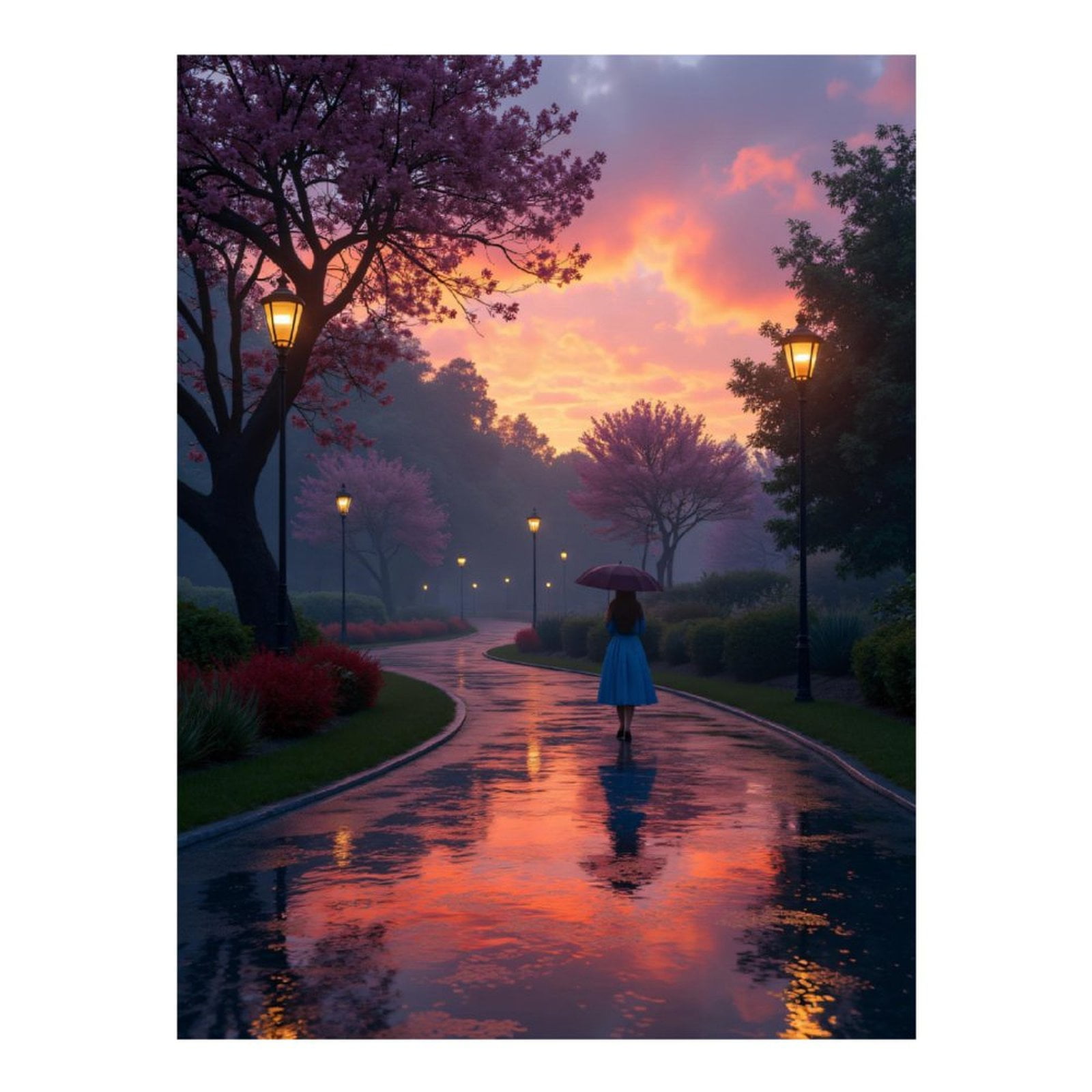 Diamond Art Kits for Adults, Lantern Path Woman Umbrella Sunset 5D Diamond Painting Kits for ...