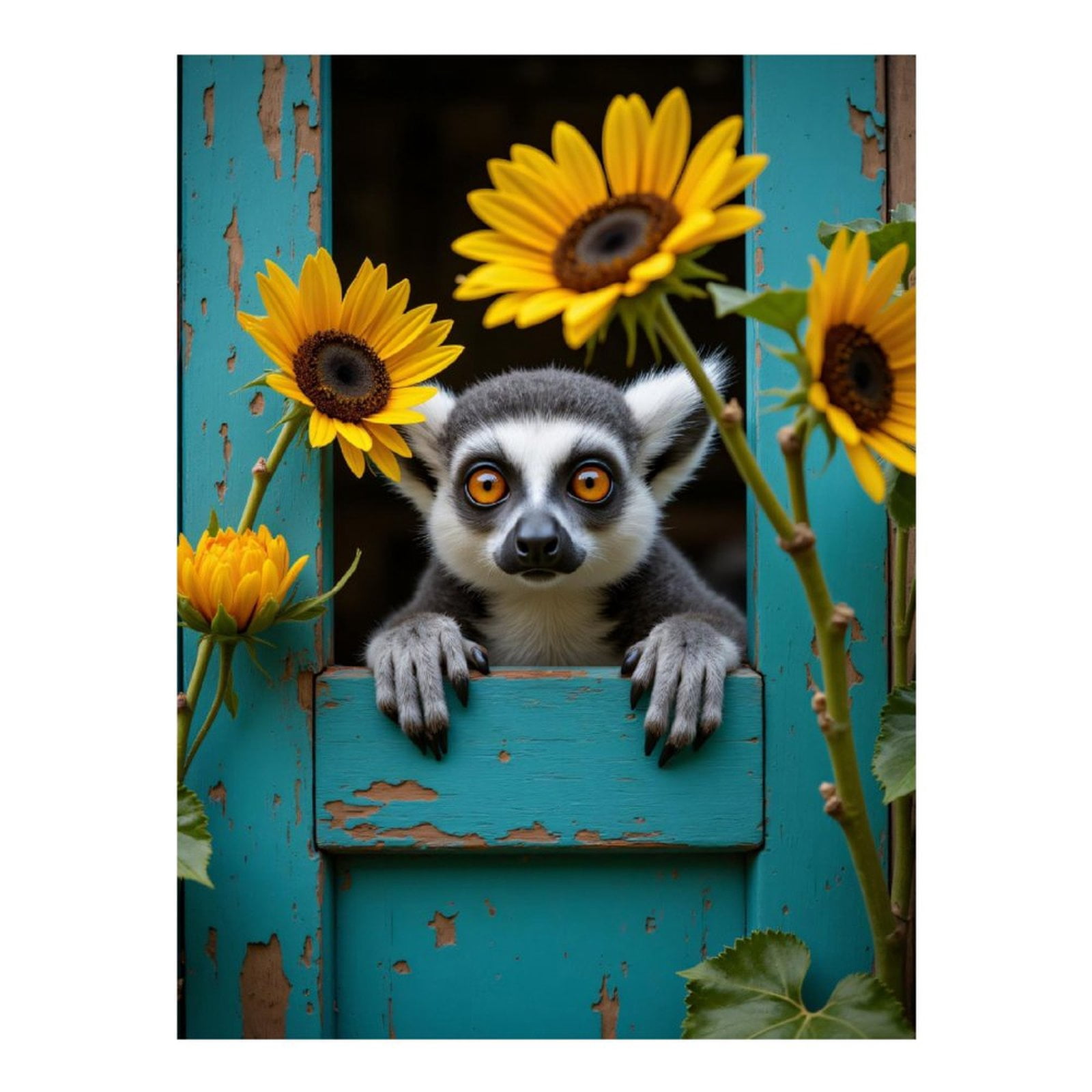 Diamond Art Kits for Adults, Lemur Sunflowers Vintage Door Scene 5D ...