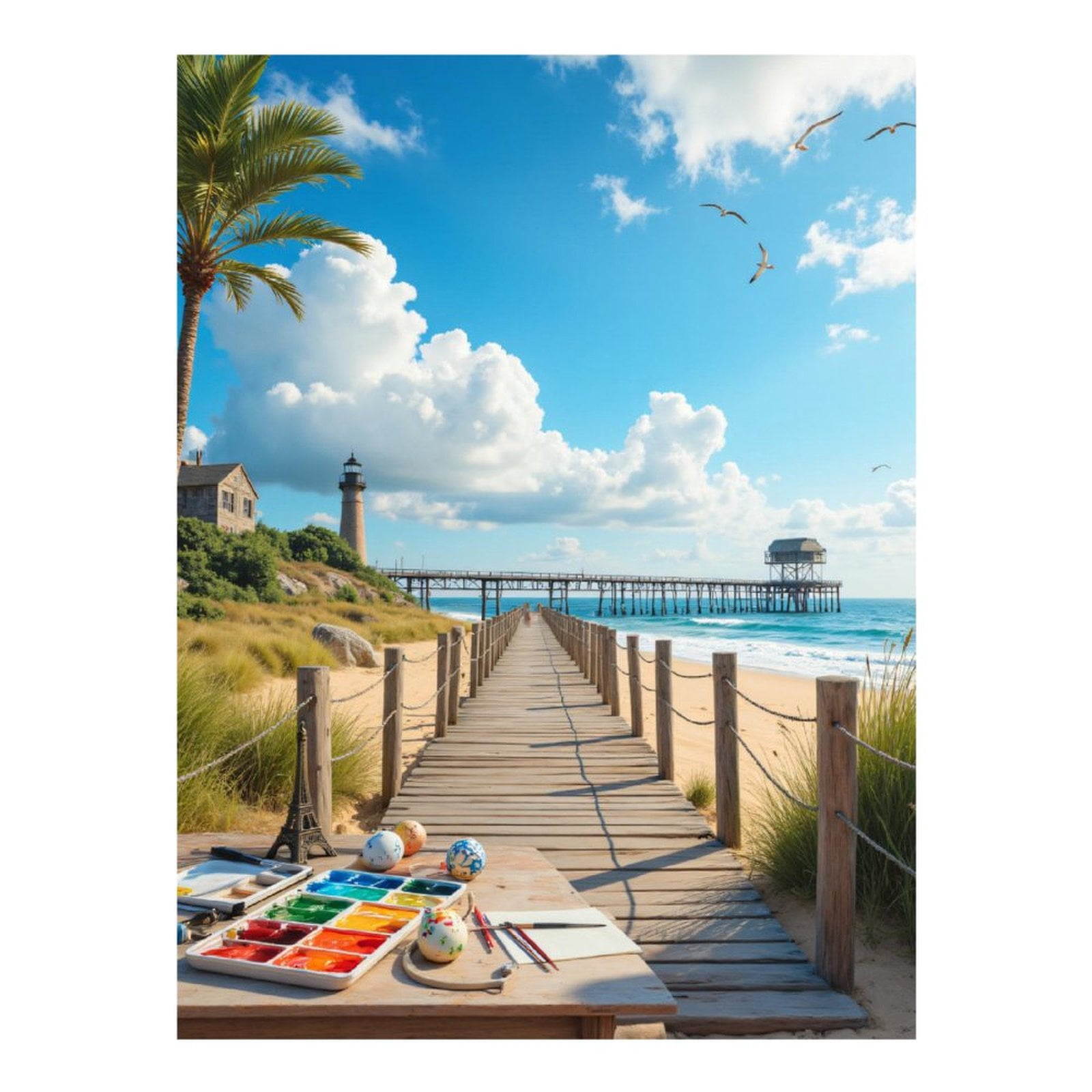 Diamond Art Kits for Adults, Lighthouse Beach Painting Pier Walkway 5D ...