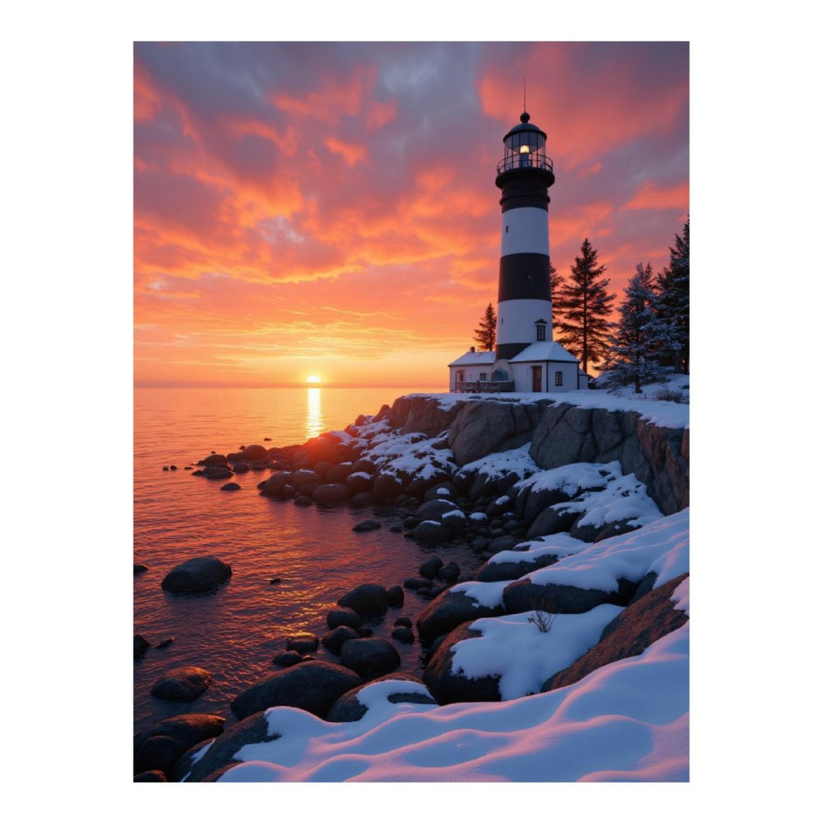 Diamond Art Kits for Adults - Lighthouse Sunset Snowy Coastline 5d ...
