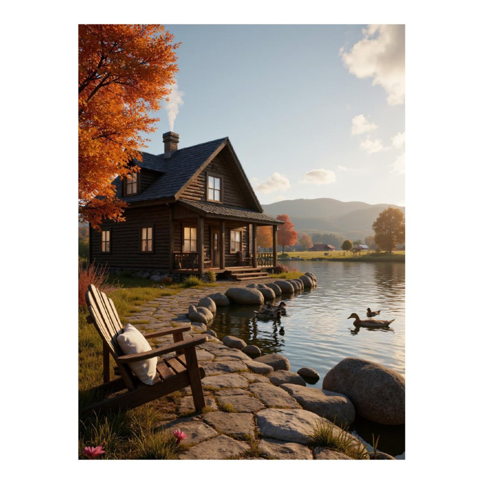 Diamond Art Kits for Adults - Log Cabin Lakeside Autumn Serene 5d ...