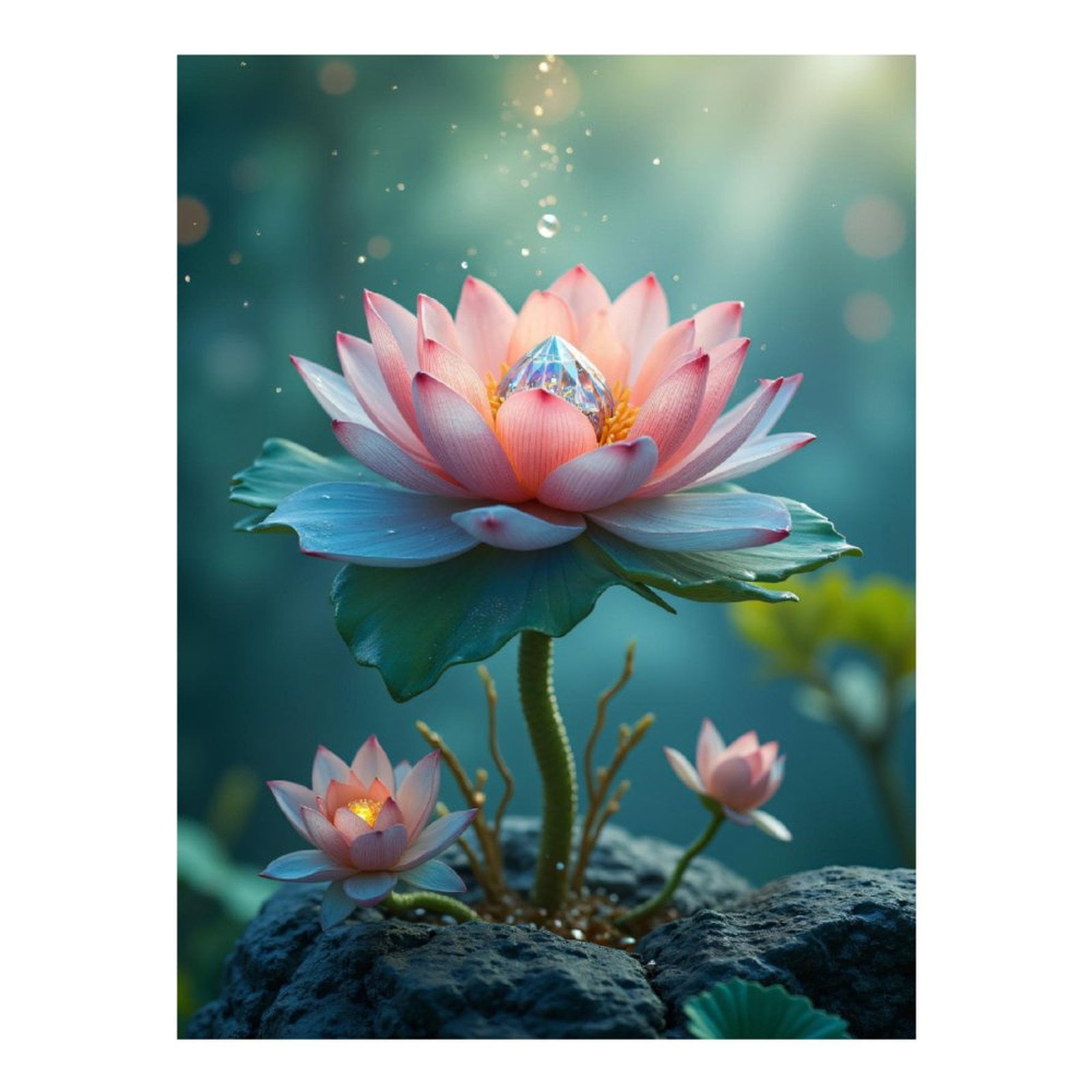 Diamond Art Kits for Adults, Lotus Crystal Gem Bloom Radiance 5D ...