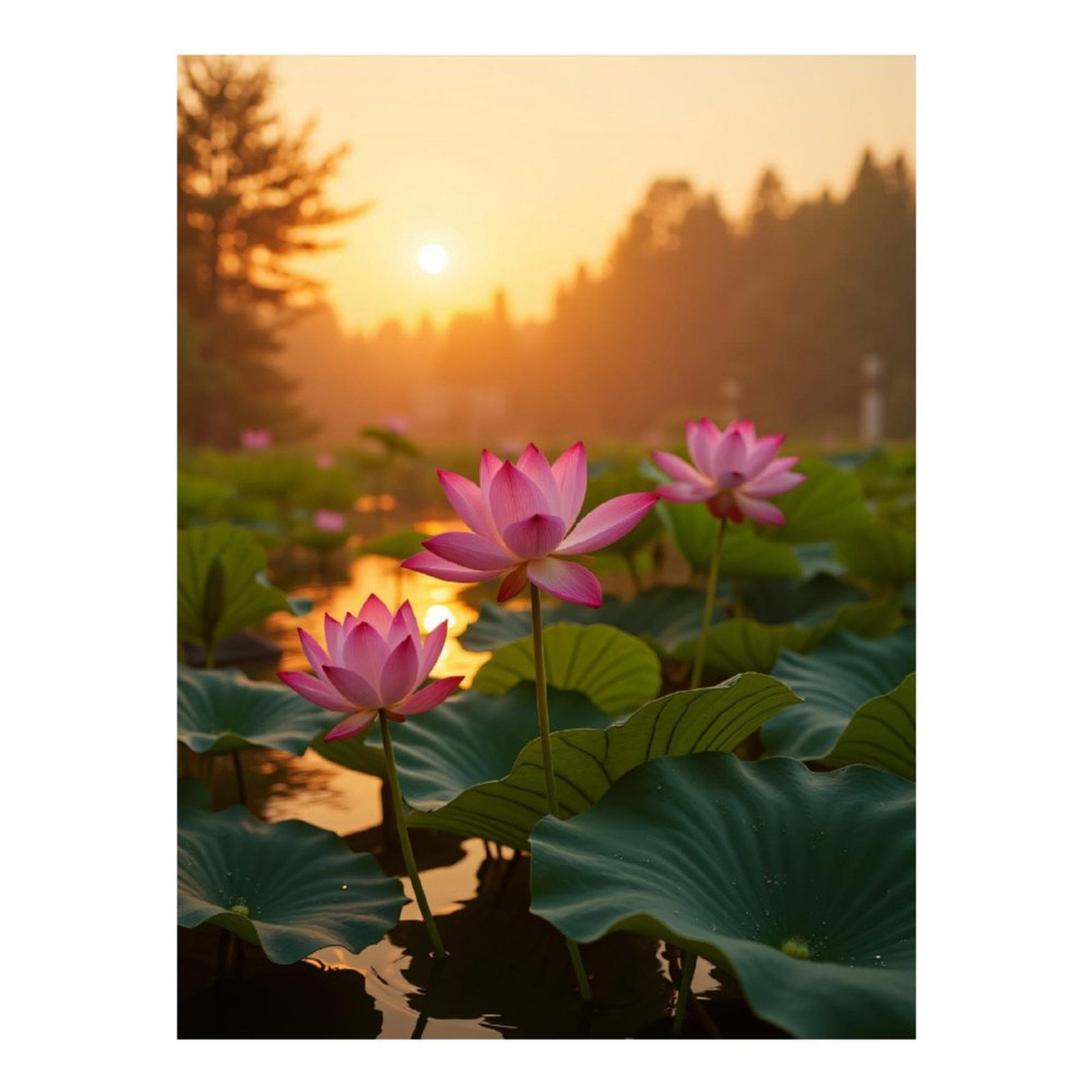 Diamond Art Kits for Adults, Lotus Sunset Serenity Lake Scene 5D ...
