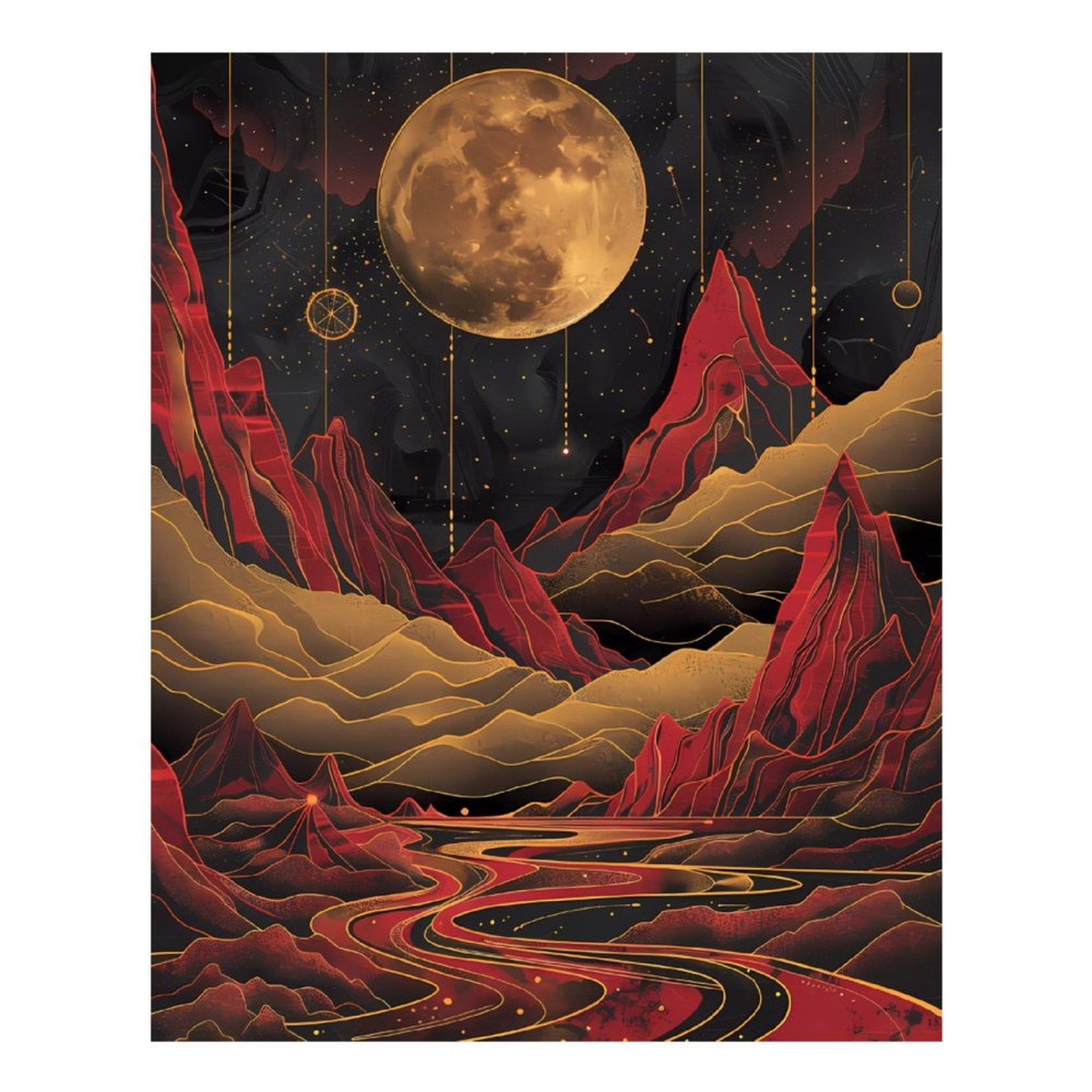 Diamond Art Kits for Adults, Lunar Mountains Golden RiversDiamond ...