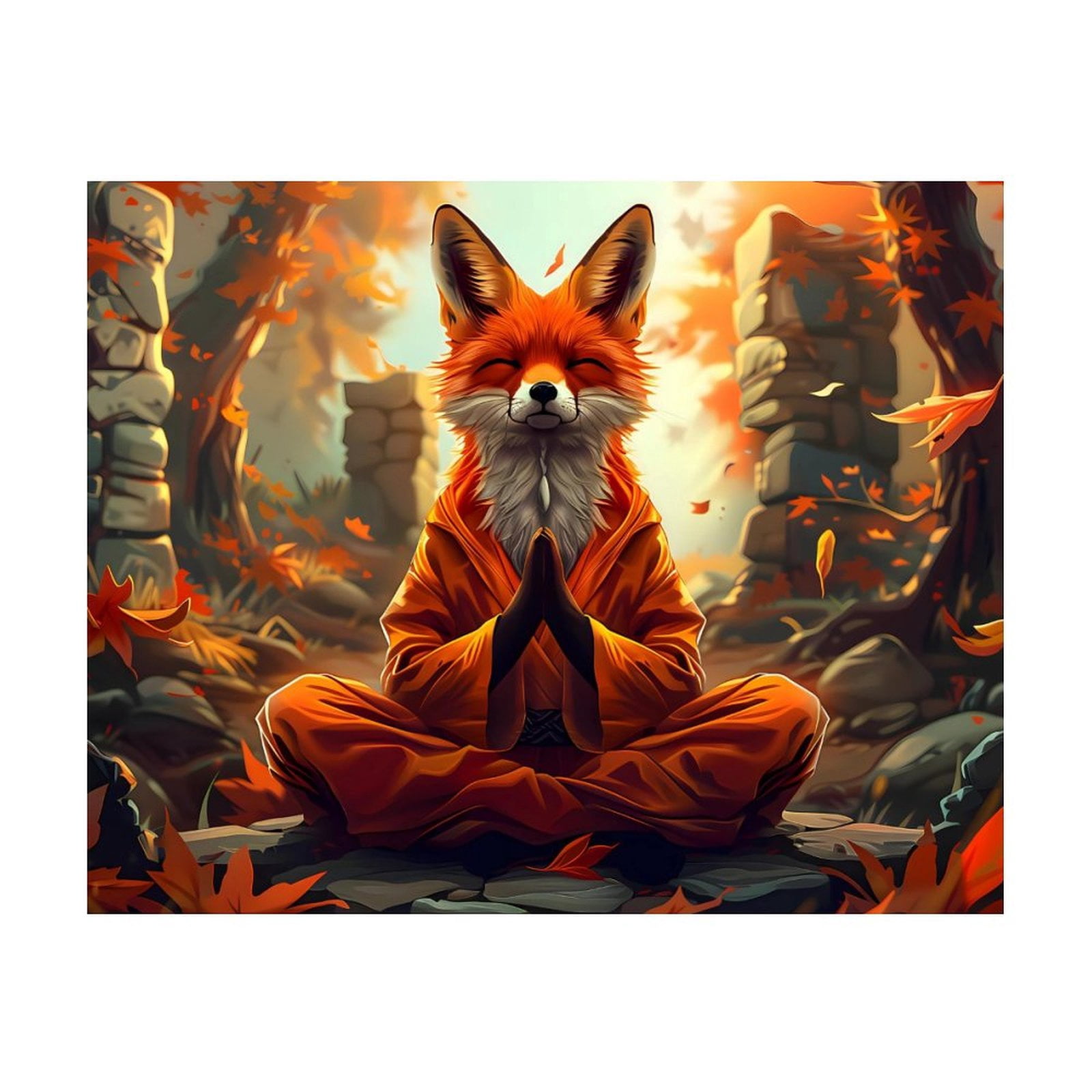 Diamond Art Kits for Adults, Maple Leaf Meditating Fox Frameless ...
