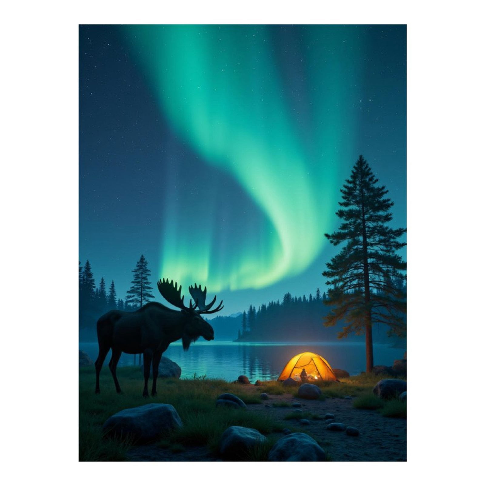Diamond Art Kits for Adults, Moose Aurora Camping Night Sky 5D Diamond ...