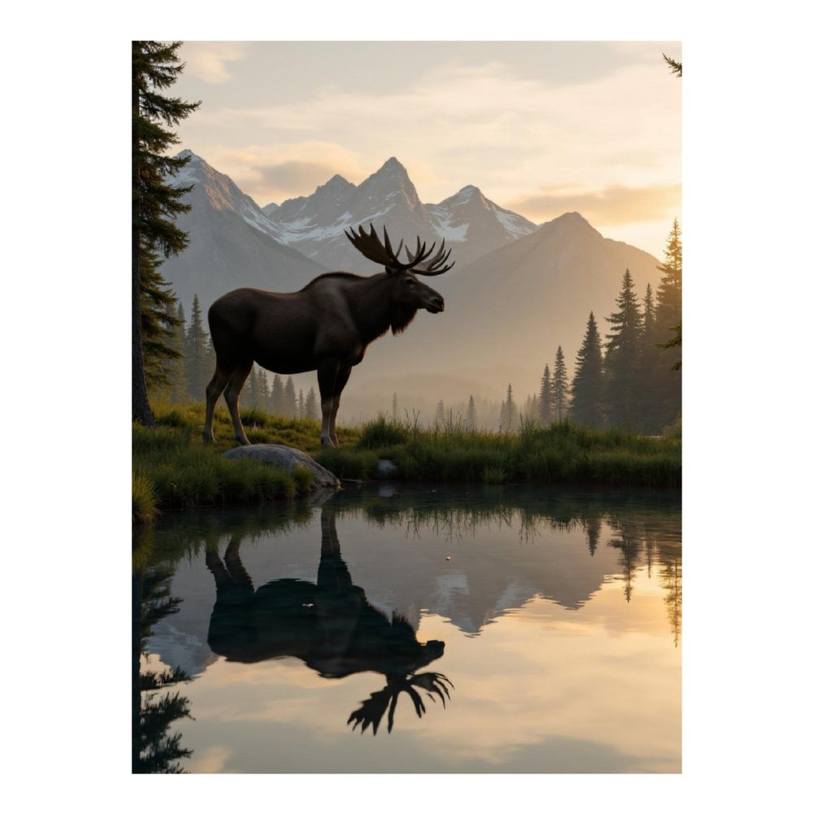 Diamond Art Kits for Adults, Moose Reflection Mountain Lake Sunset 5D ...