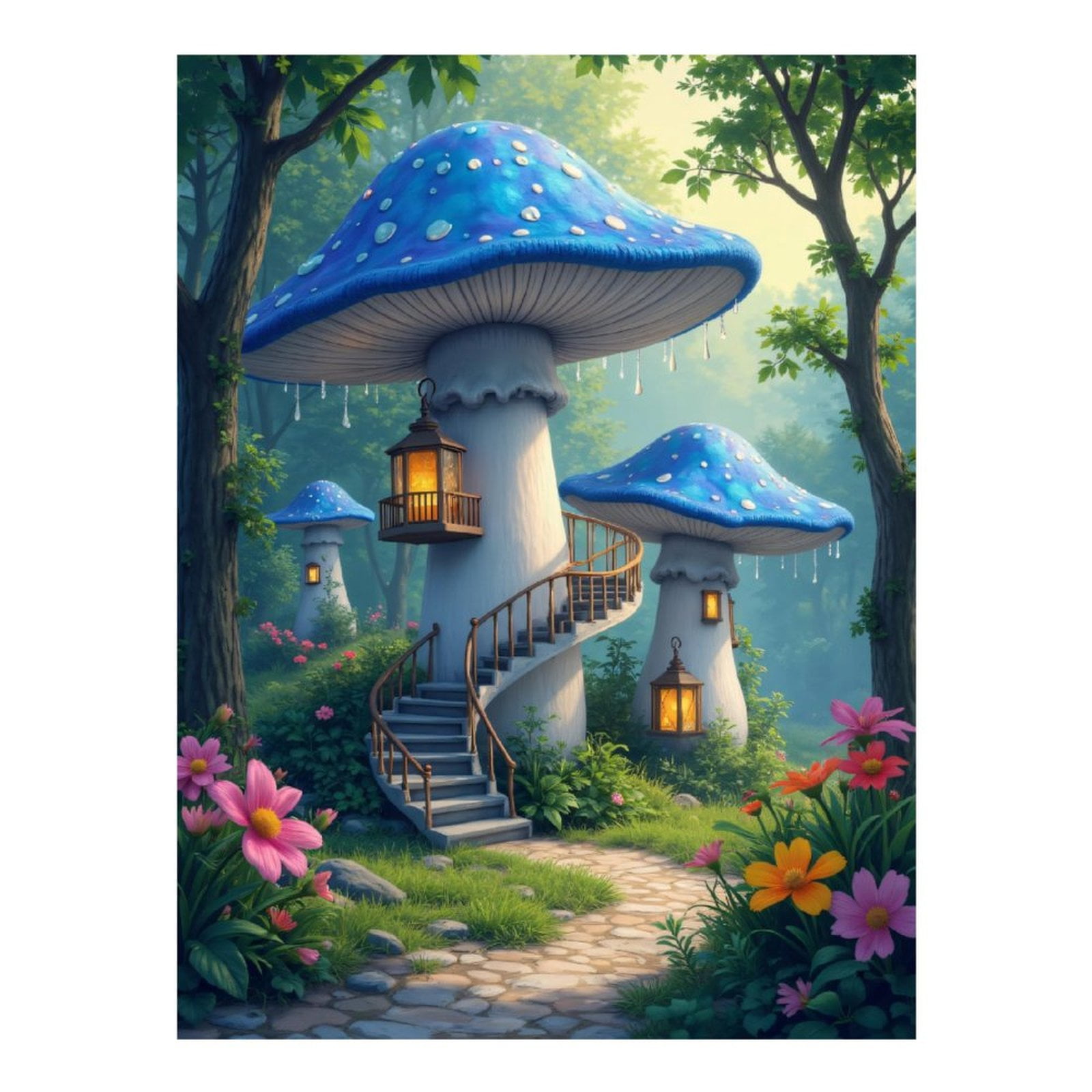 Diamond Art Kits for Adults, Mushroom Lantern Stairs Fantasy Garden 5D ...