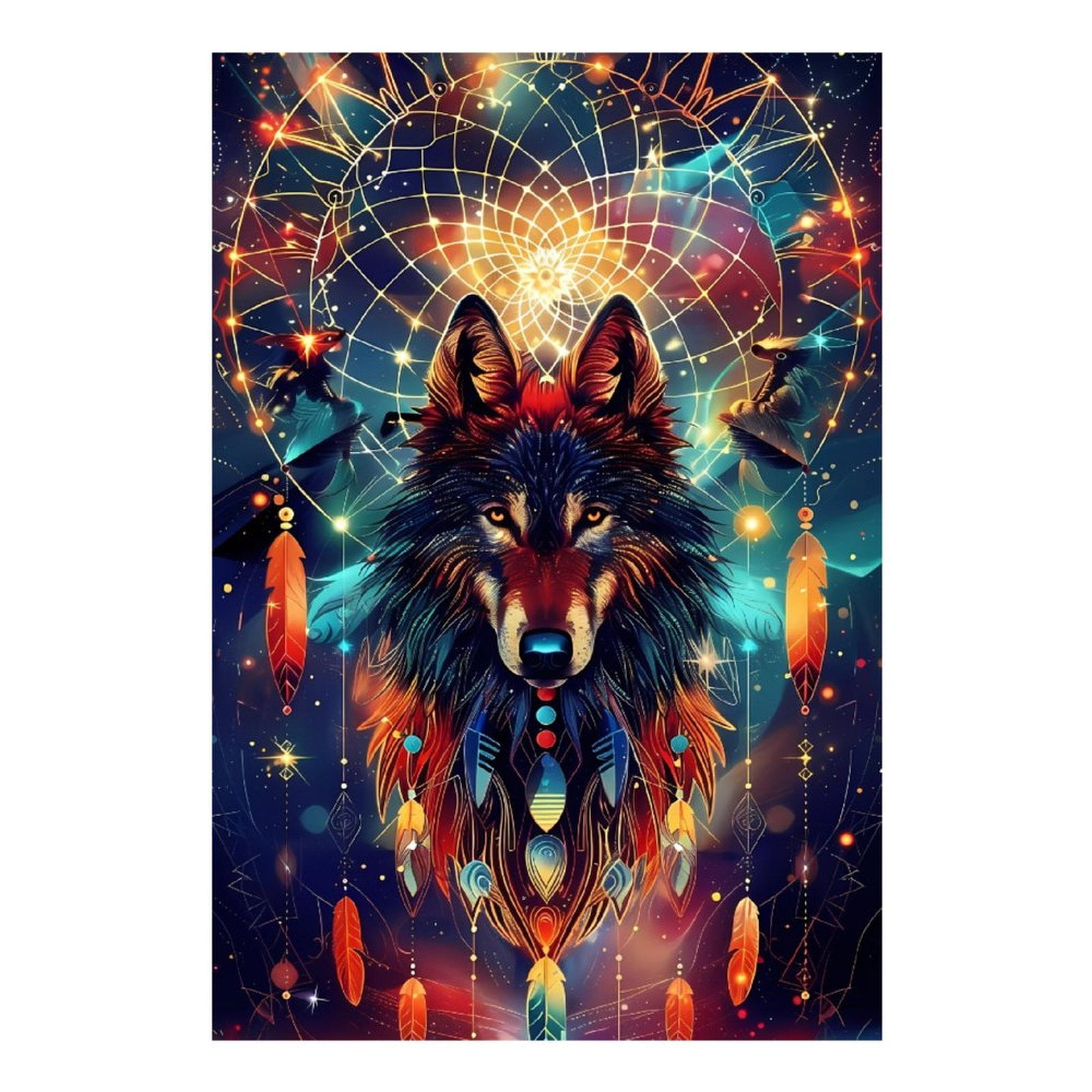 Diamond Art Kits for Adults - Mystic Wolf Dreamcatcher DIY Frameless ...