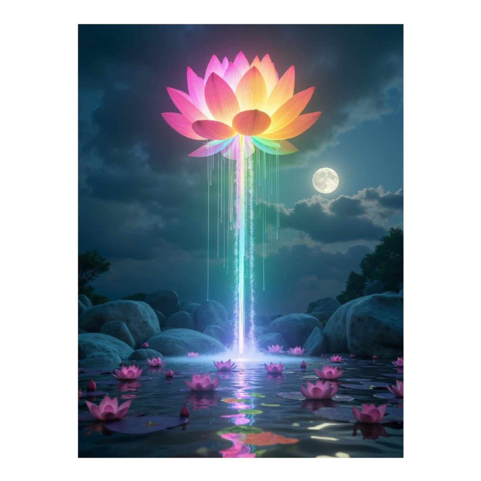 Diamond Art Kits for Adults, Mystical Lotus Night Sky Reflection 5D ...