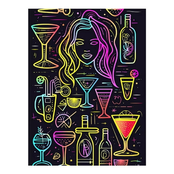 Diamond Art Kits for Adults, Neon Bar Drinks Round Full Drill Diamond ...