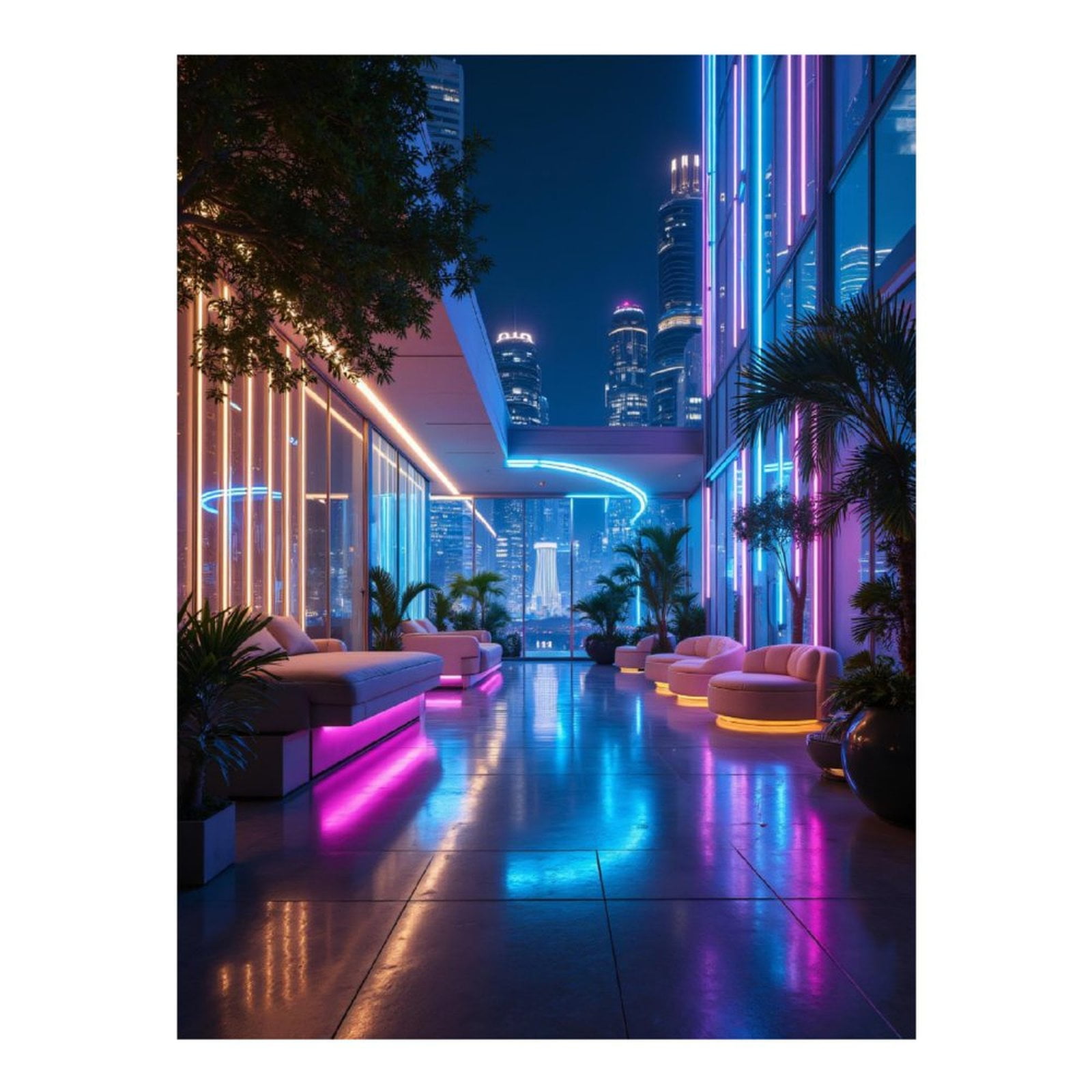 Diamond Art Kits for Adults - Neon Cityscape Rooftop Lounge 5d Diamond ...