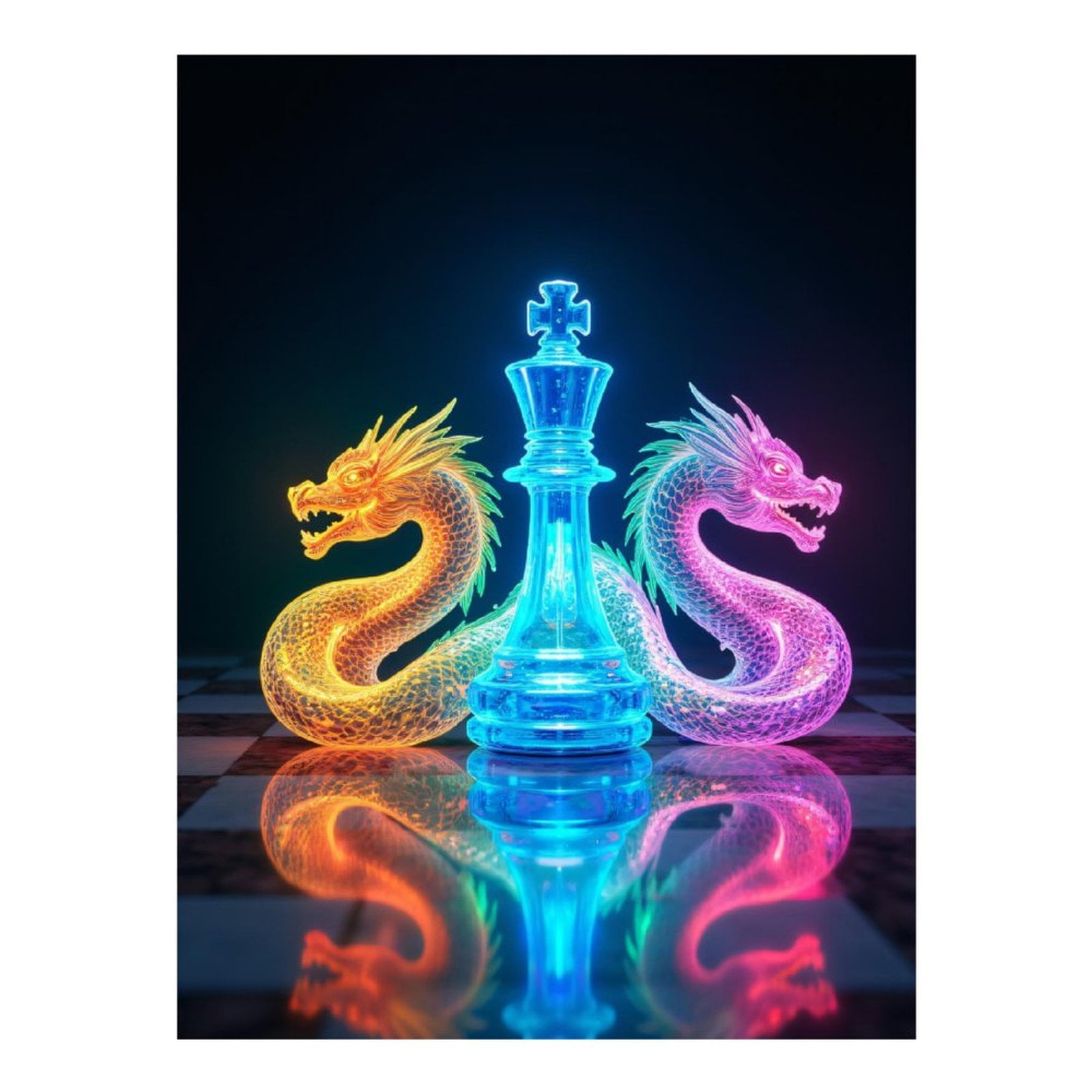 Diamond Art Kits for Adults - Neon Dragons Chess Piece Reflection 5d ...