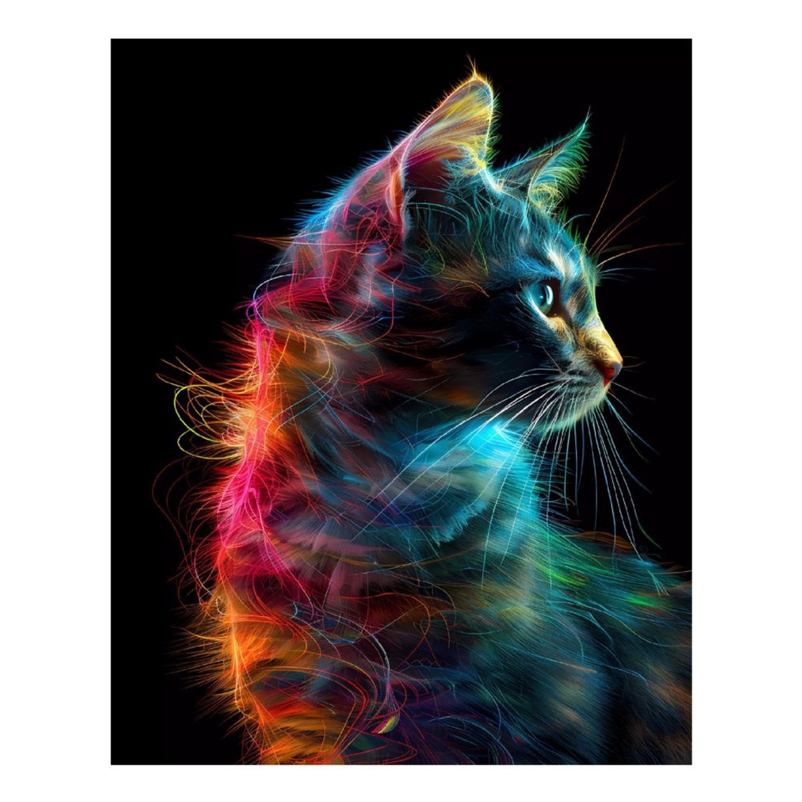Diamond Art Kits for Adults - Neon Spectrum Cat Portrait Frameless 5D ...