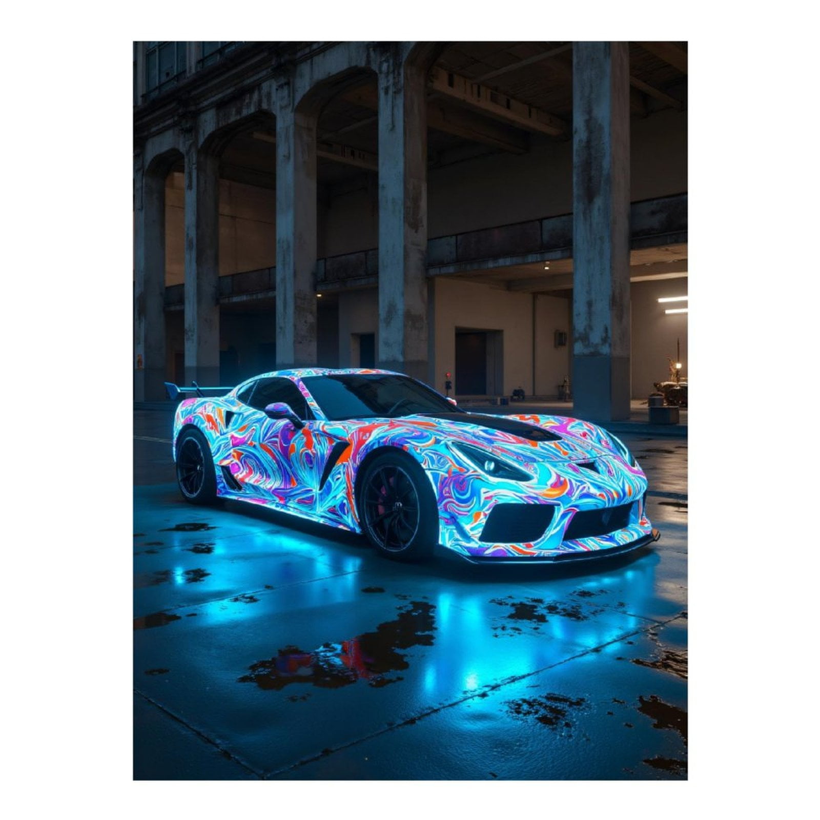 Diamond Art Kits for Adults - Neon Sports Car In Abstract Garage 5d ...