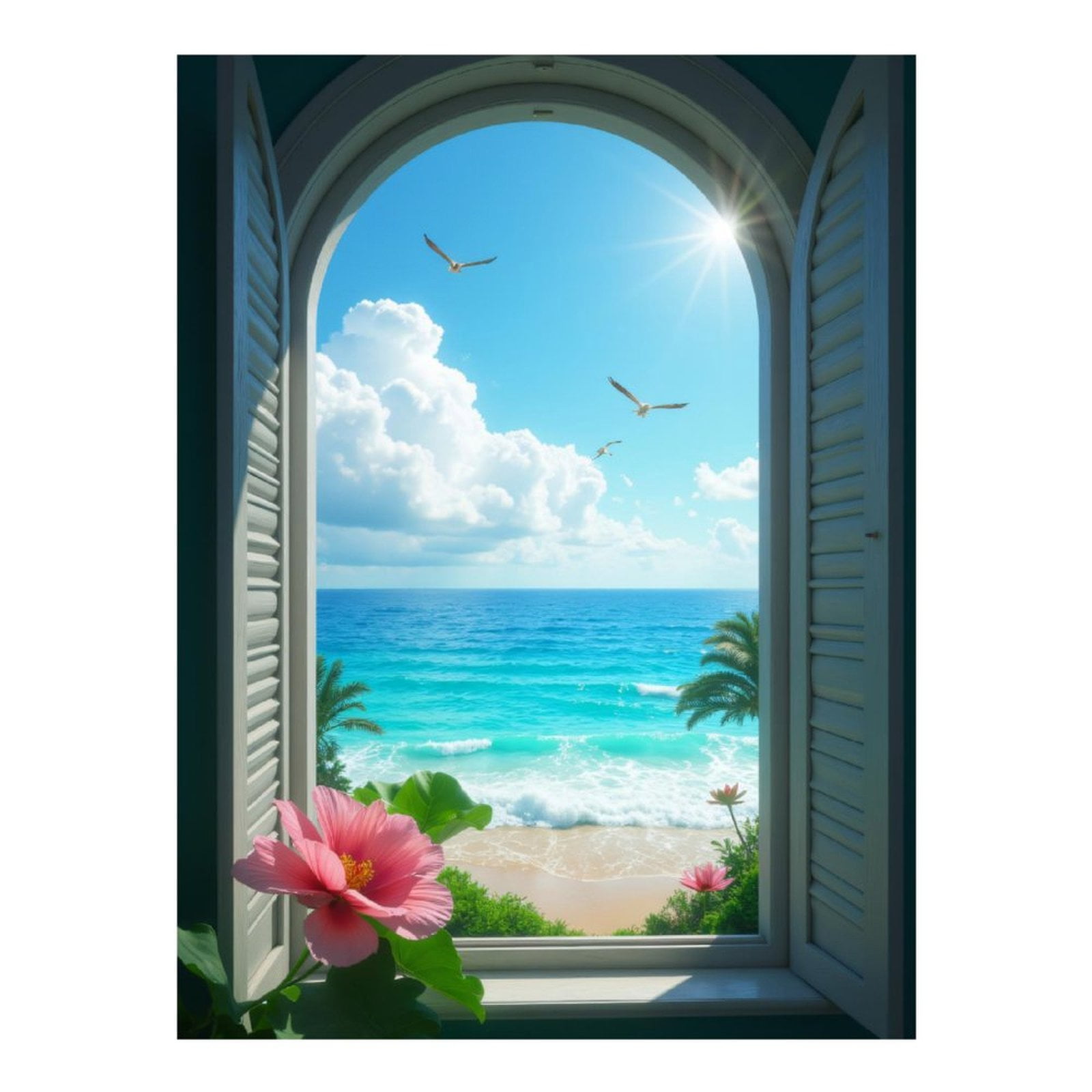 Diamond Art Kits for Adults - Ocean View Through Open Window 5d Diamond Painting for Adults ...