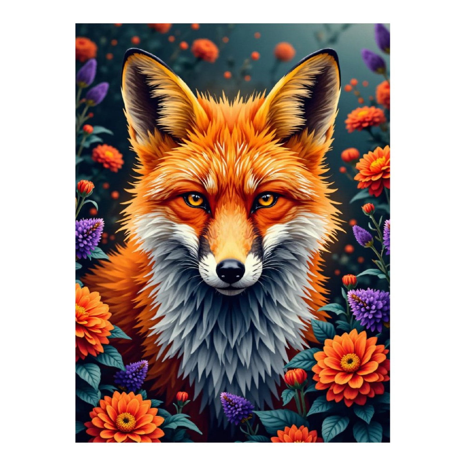 Diamond Art Kits for Adults - Orange Fox Floral Surroundings 5d Diamond ...